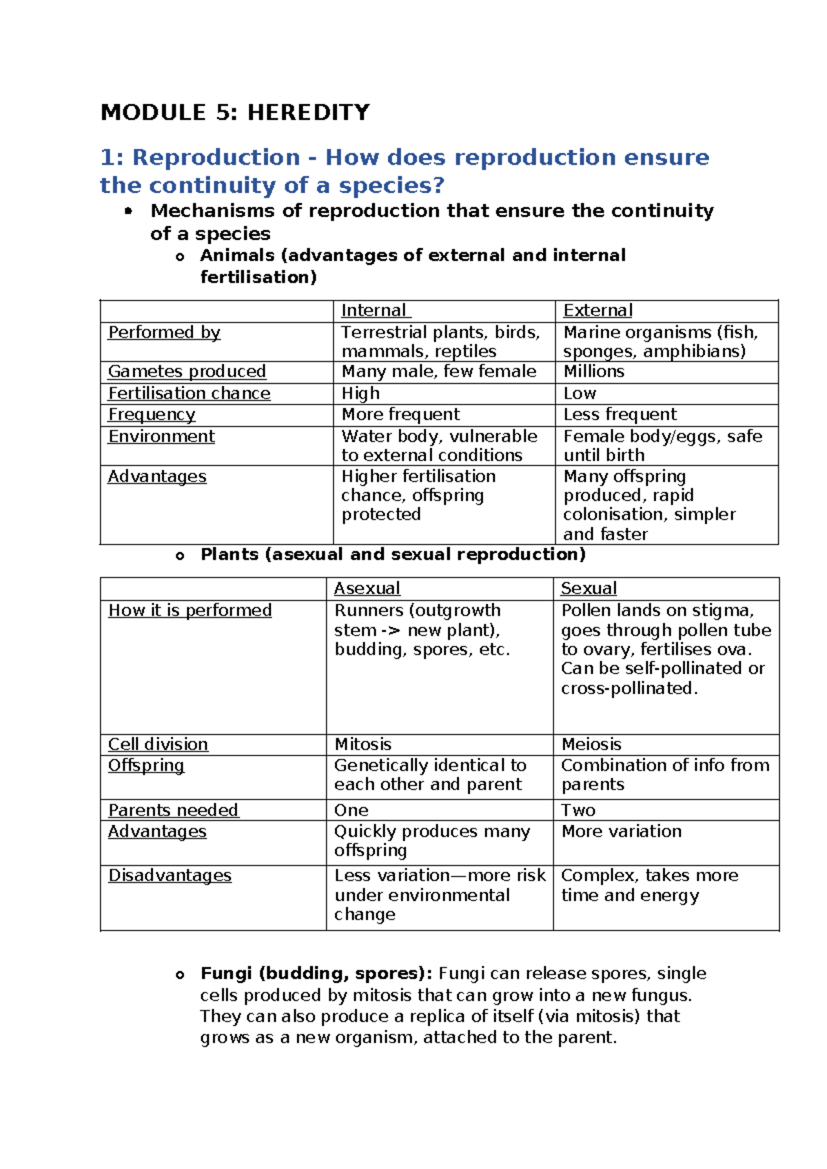 BIO Module 5: Heredity - Reproduction and Genetic Mechanisms - Studocu