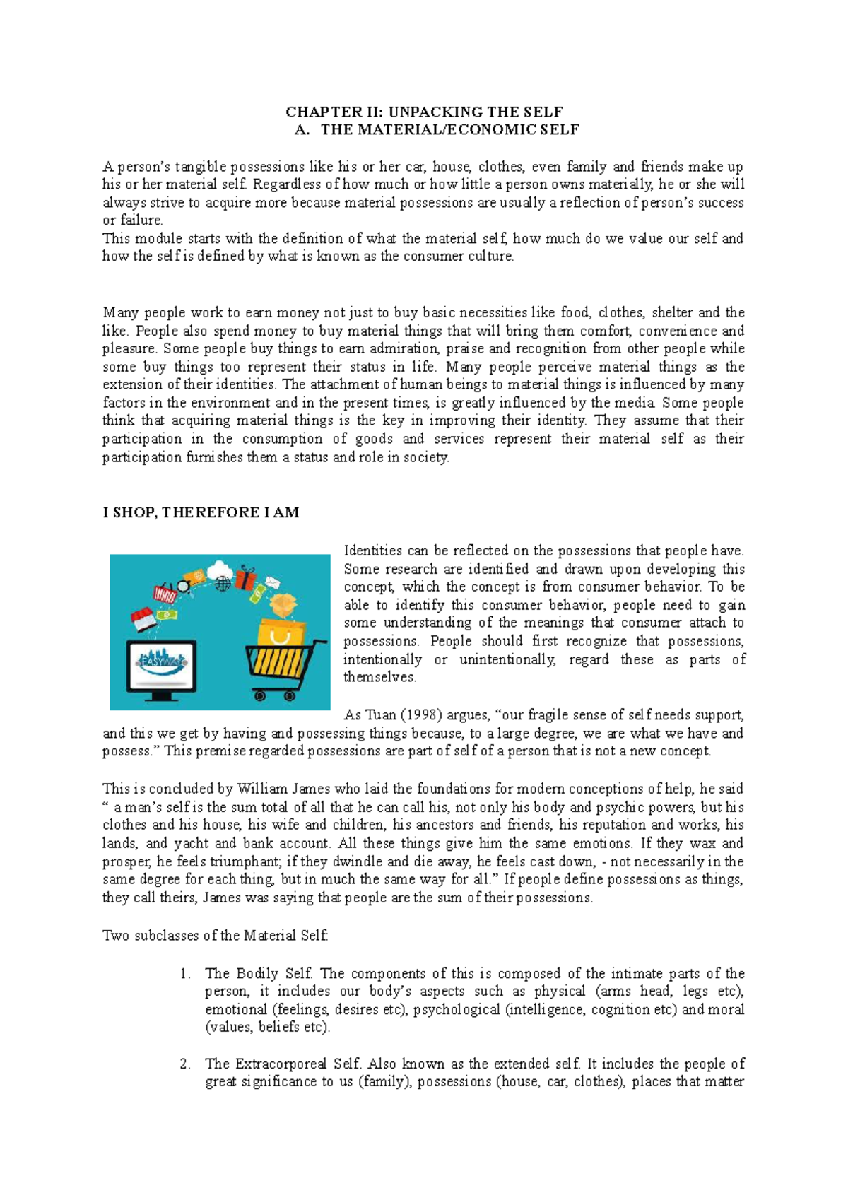 GE1, The Material Self - Understanding the Self - PangSU - Studocu