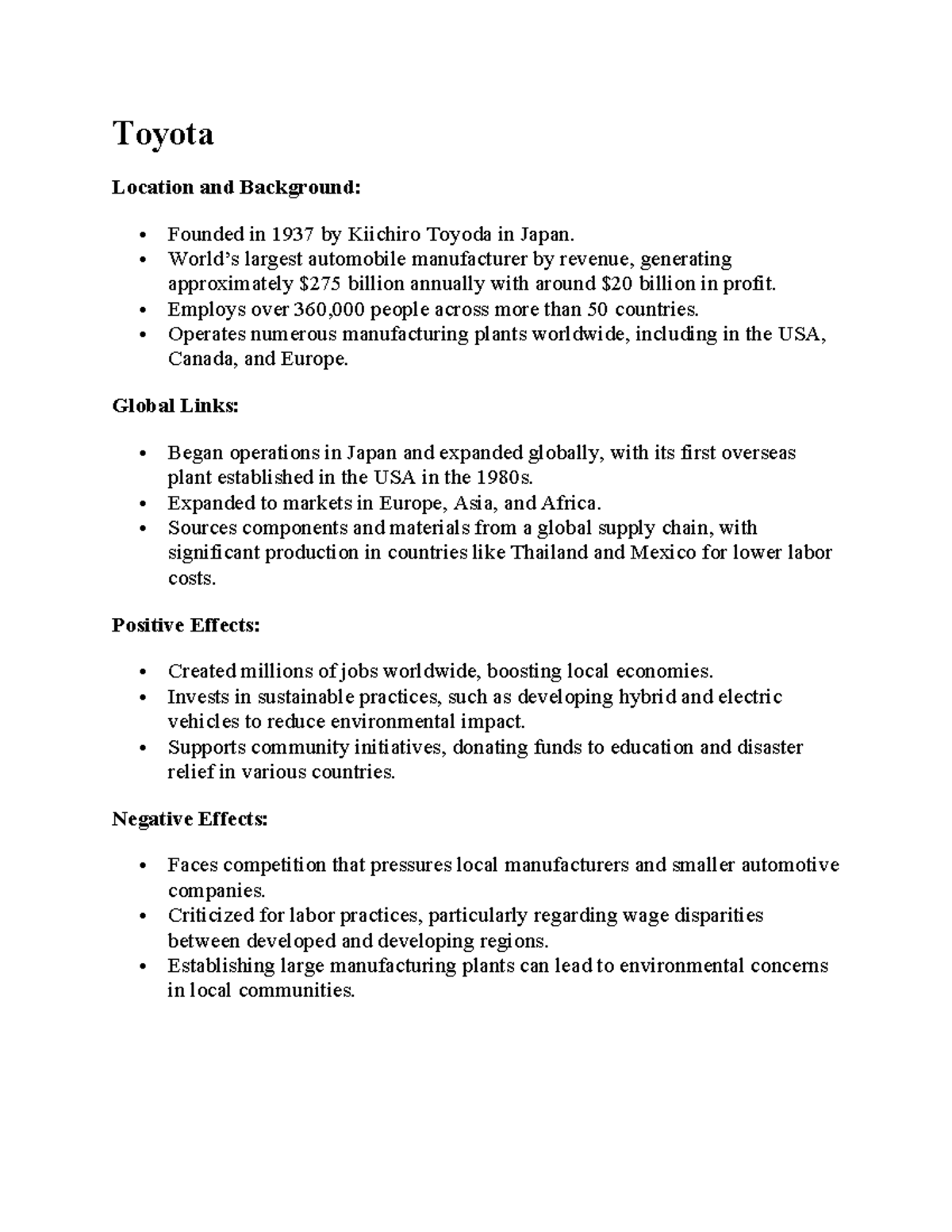 GEOG 101 Case Study: Toyota's Global Impact and Challenges - Studocu