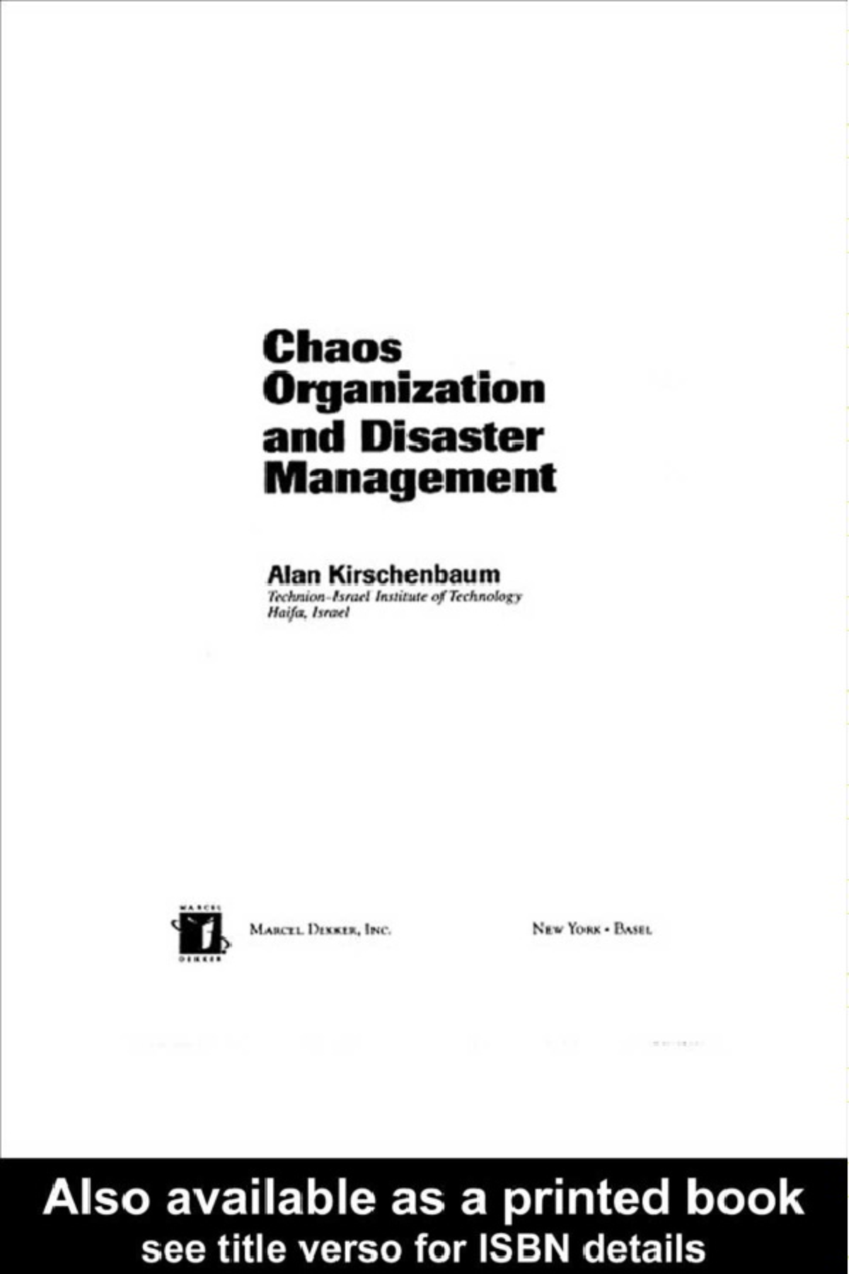 Chaos Organization and Disaster Management: An Empirical Analysis - Studocu