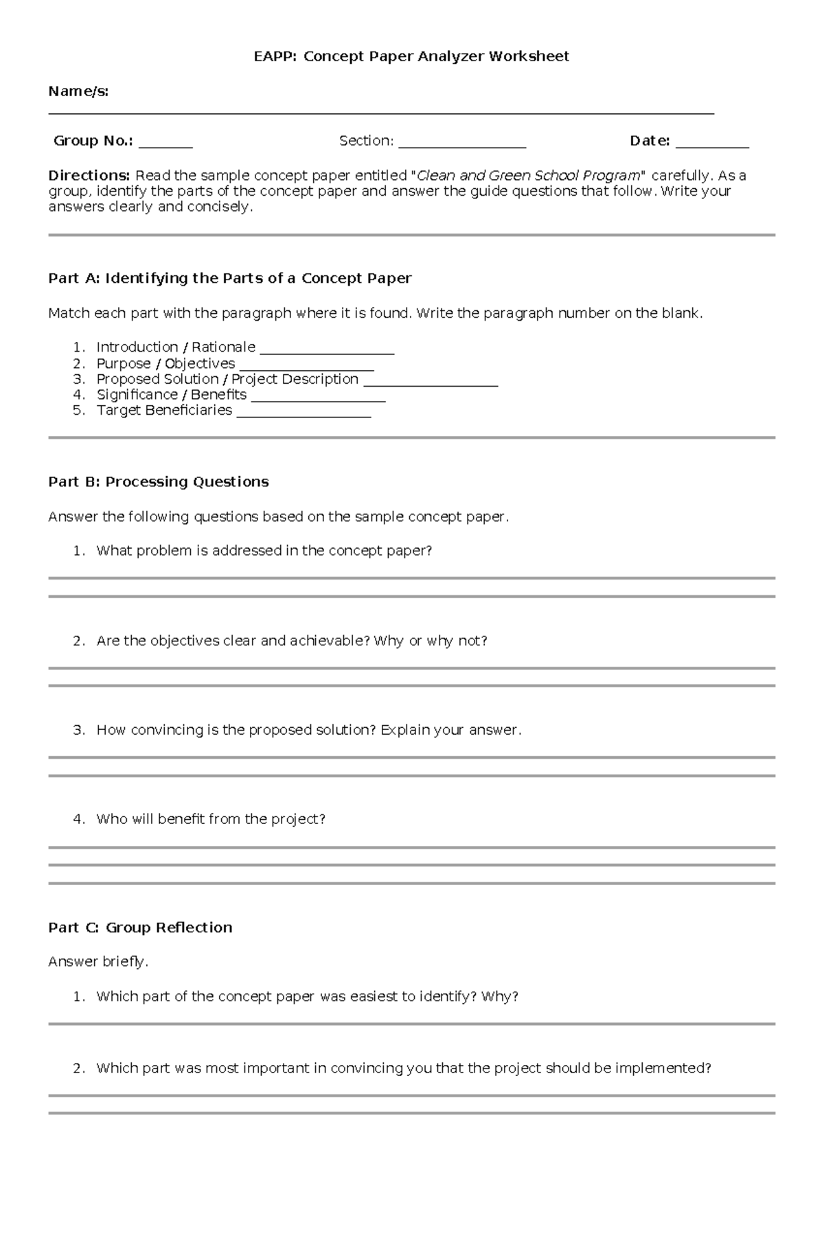 EAPP: Concept Paper Analysis Worksheet for Group Activity - Studocu
