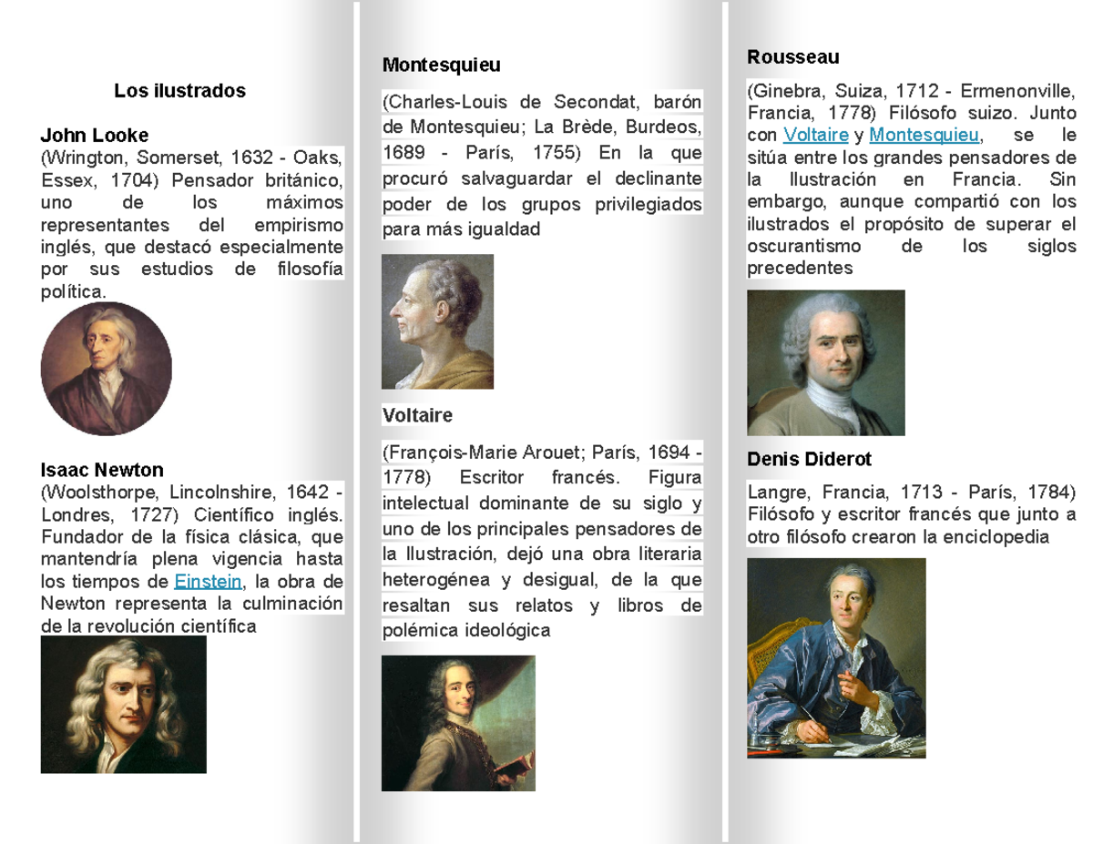Folleto Sociales: Principales Pensadores de la Ilustración - Studocu