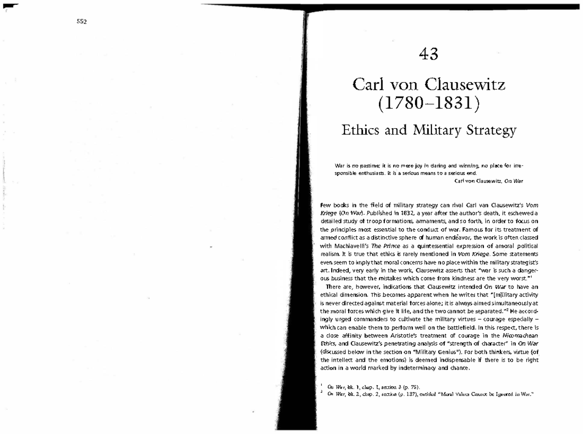 Ethics and Military Strategy: Insights from Clausewitz's On War - Studocu
