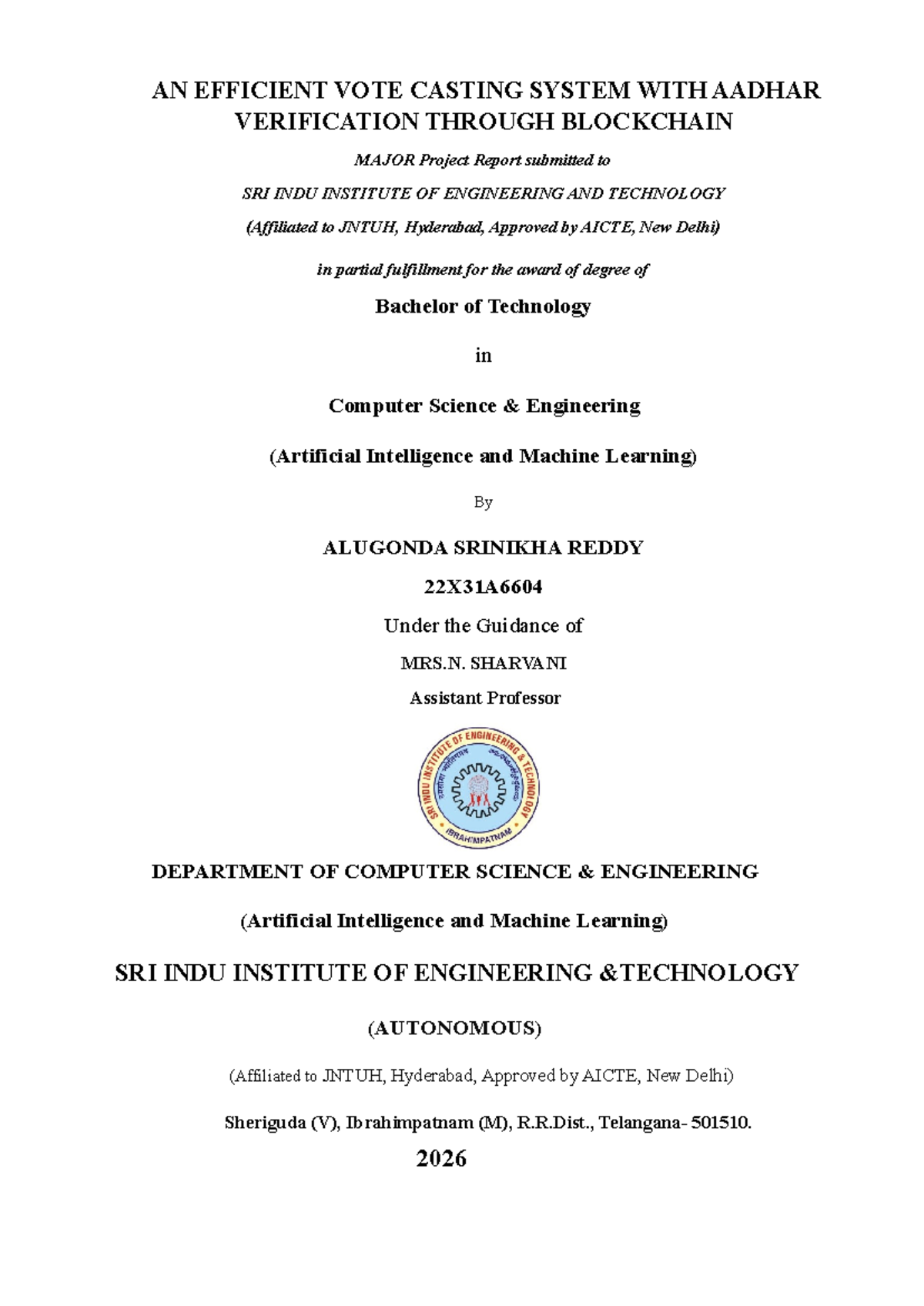 Efficient Vote Casting System with Aadhar Verification: Major Project ...