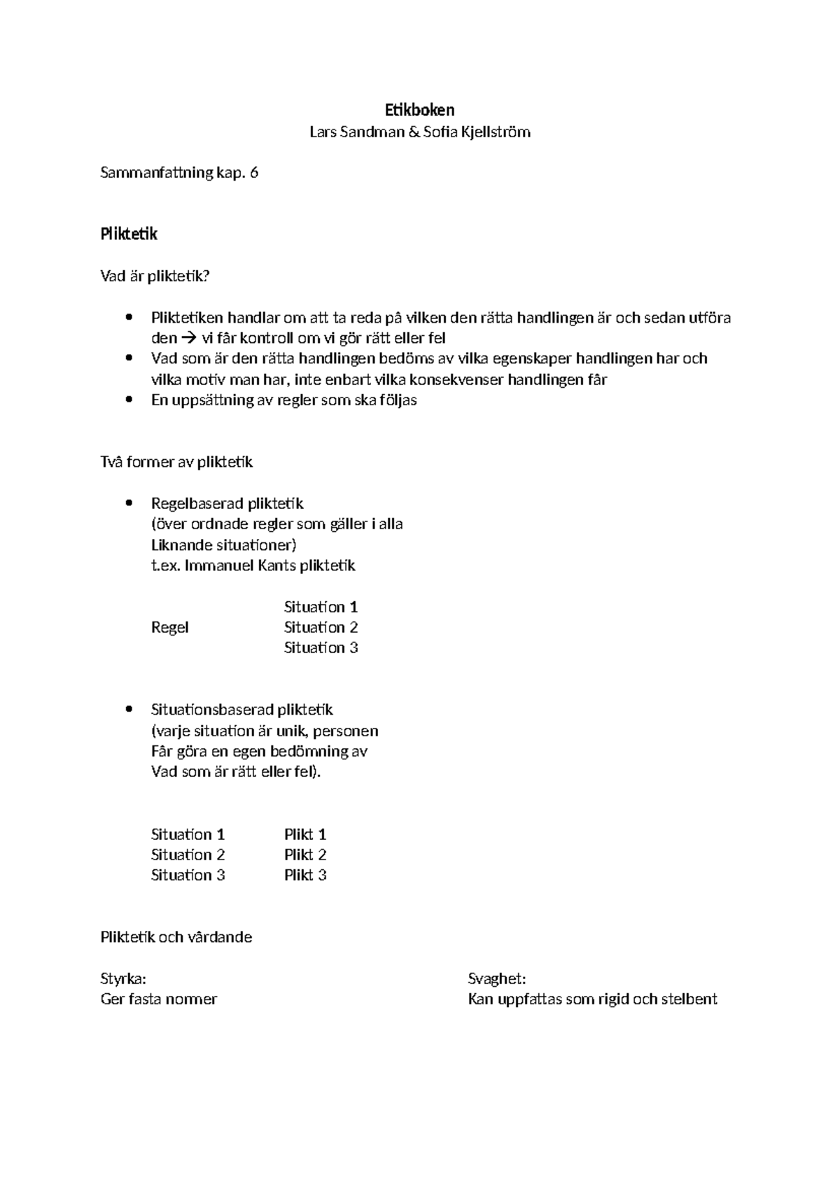 Sammanfattning kap. 6: Pliktetik i Etikboken (Ethics) - Studocu