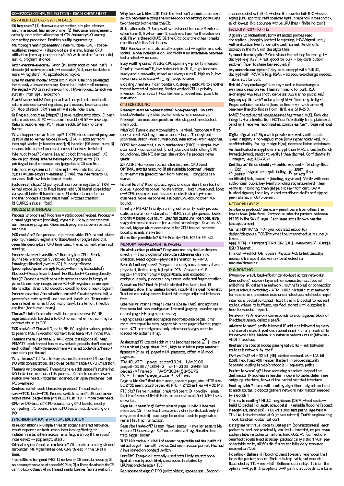 COMP30023 COMPUTER SYSTEMS FINAL EXAM CHEAT SHEET - Studocu