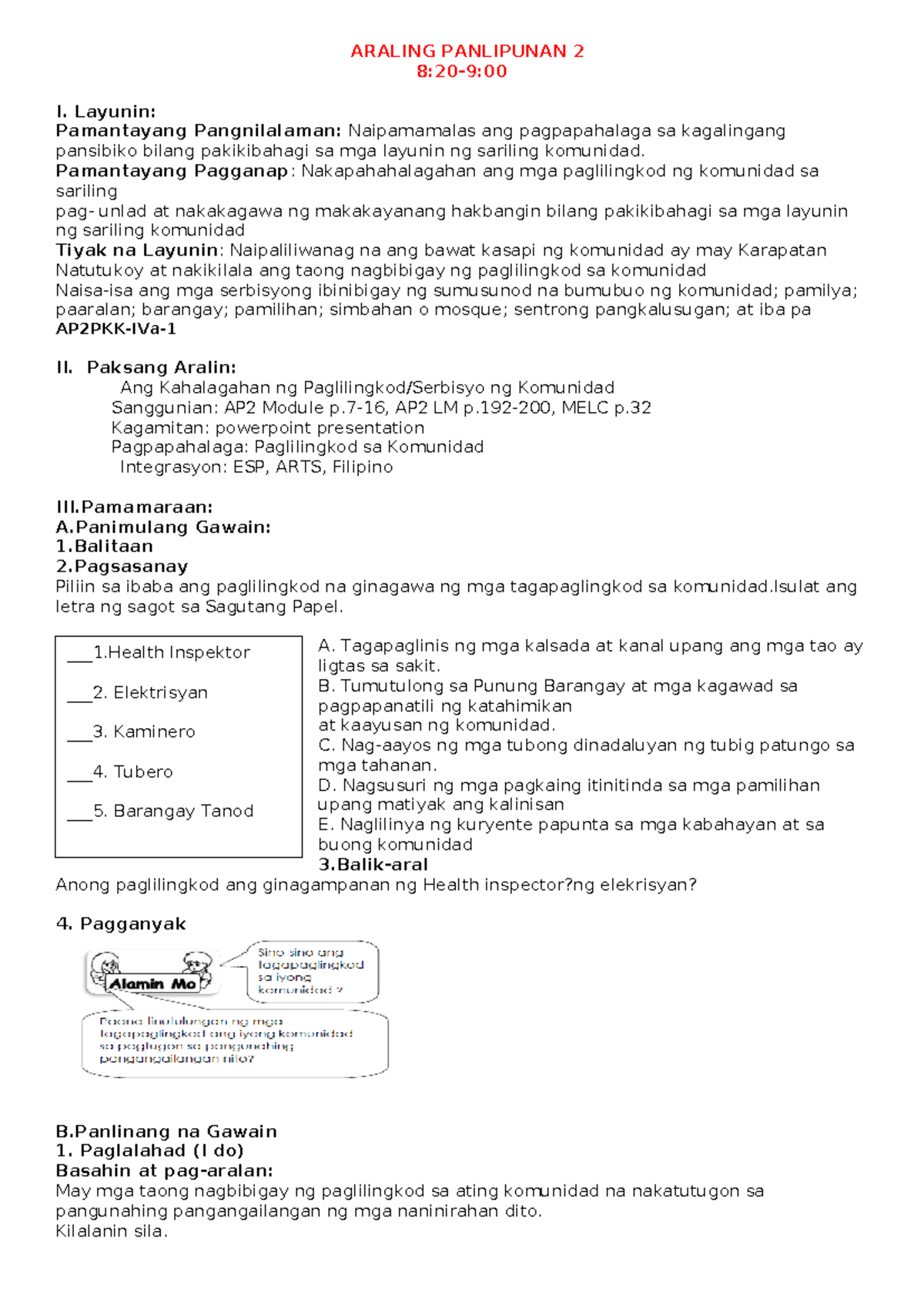 AP2-Q4-W2-Day3 - Lesson Plan on Community Service Importance - Studocu