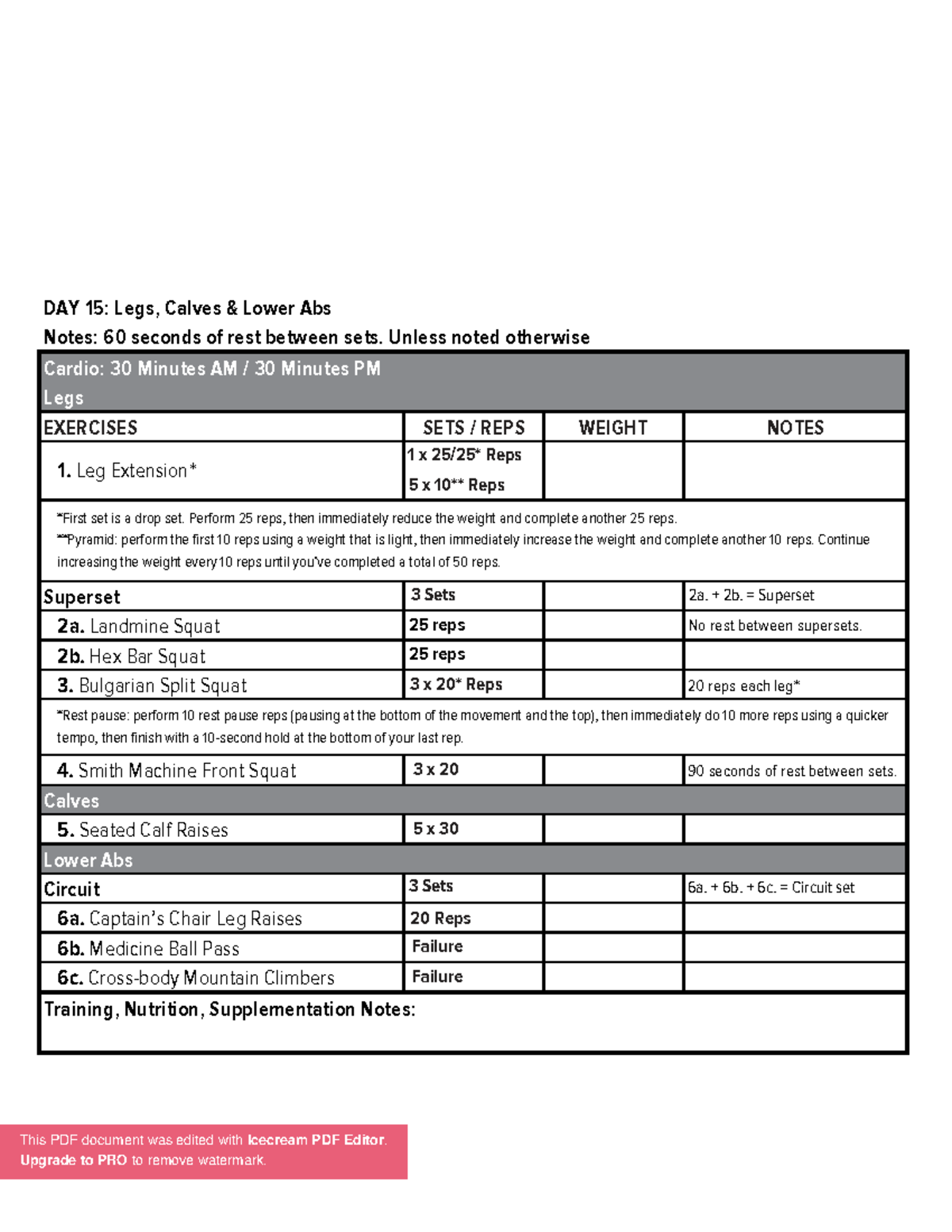 Week 3: Workout Notes for Legs, Chest, Shoulders, and Back - Studocu