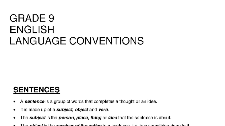 2018 Boucher GRADE 9 Sentence Structures and Types of Sentences - Studocu