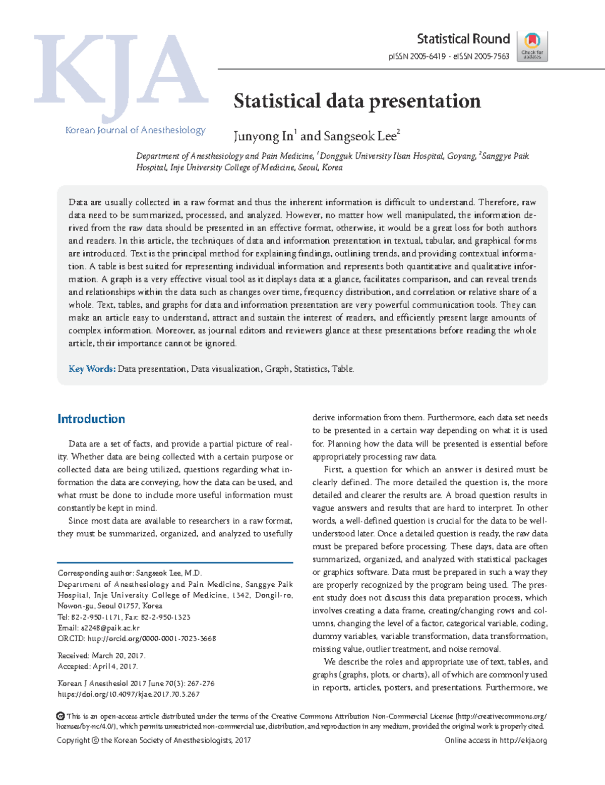 Statistical data presentation - Introduction ####### Data are a set of ...