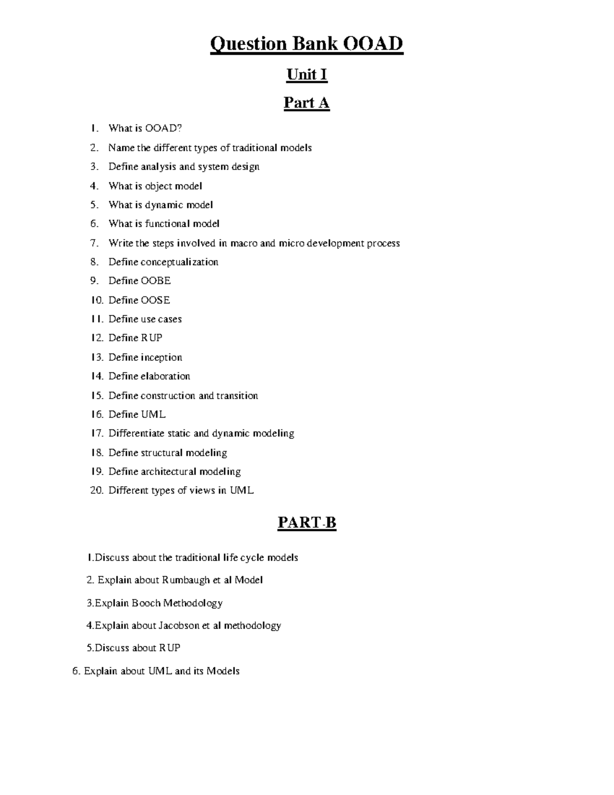 Elective 1(IQ) - Object Oriented Programming Question Bank - Question ...