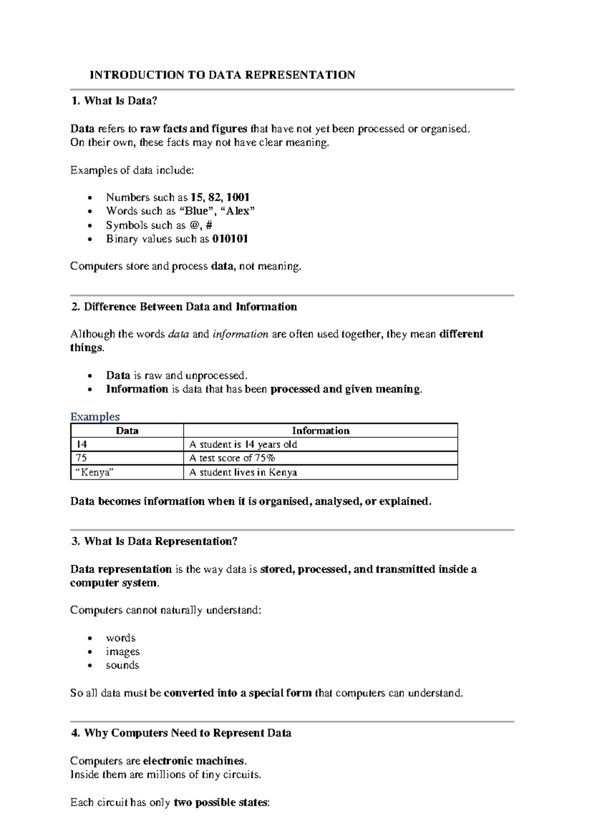 Data Representation: Understanding Basics and Units (CS101) - Studocu
