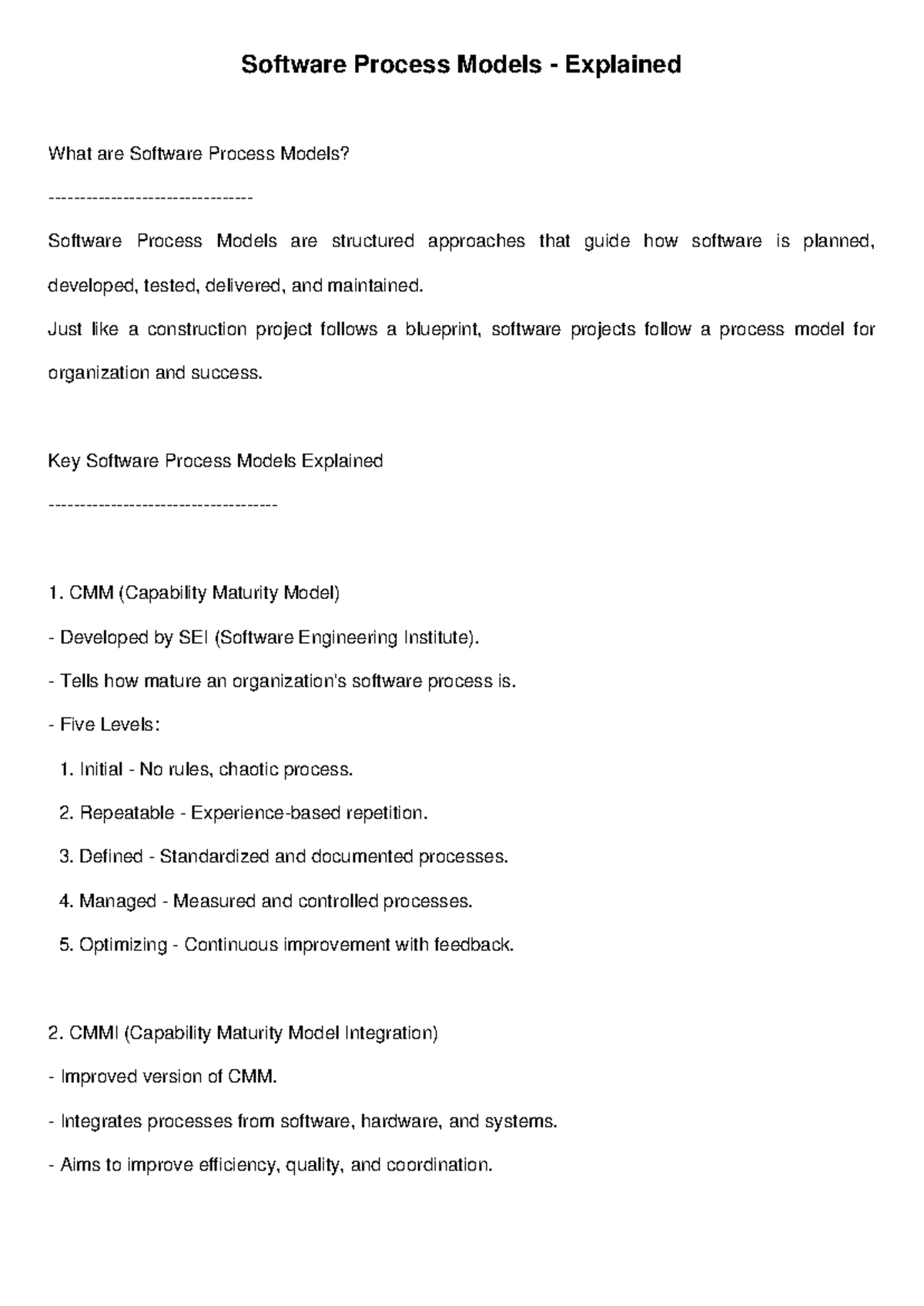 Software Process Models Overview: CMM & CMMI Explained - Studocu