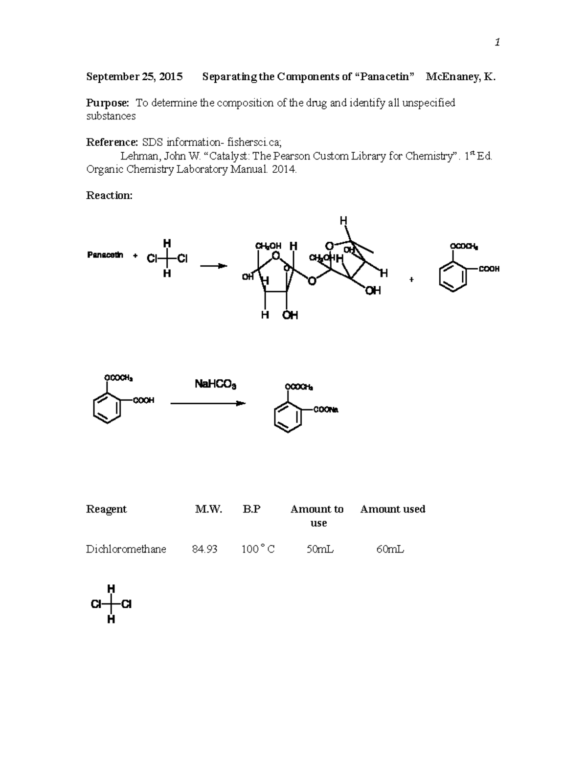 Panacetin Post Lab Report - CHEM 101 - Composition Analysis - Studocu