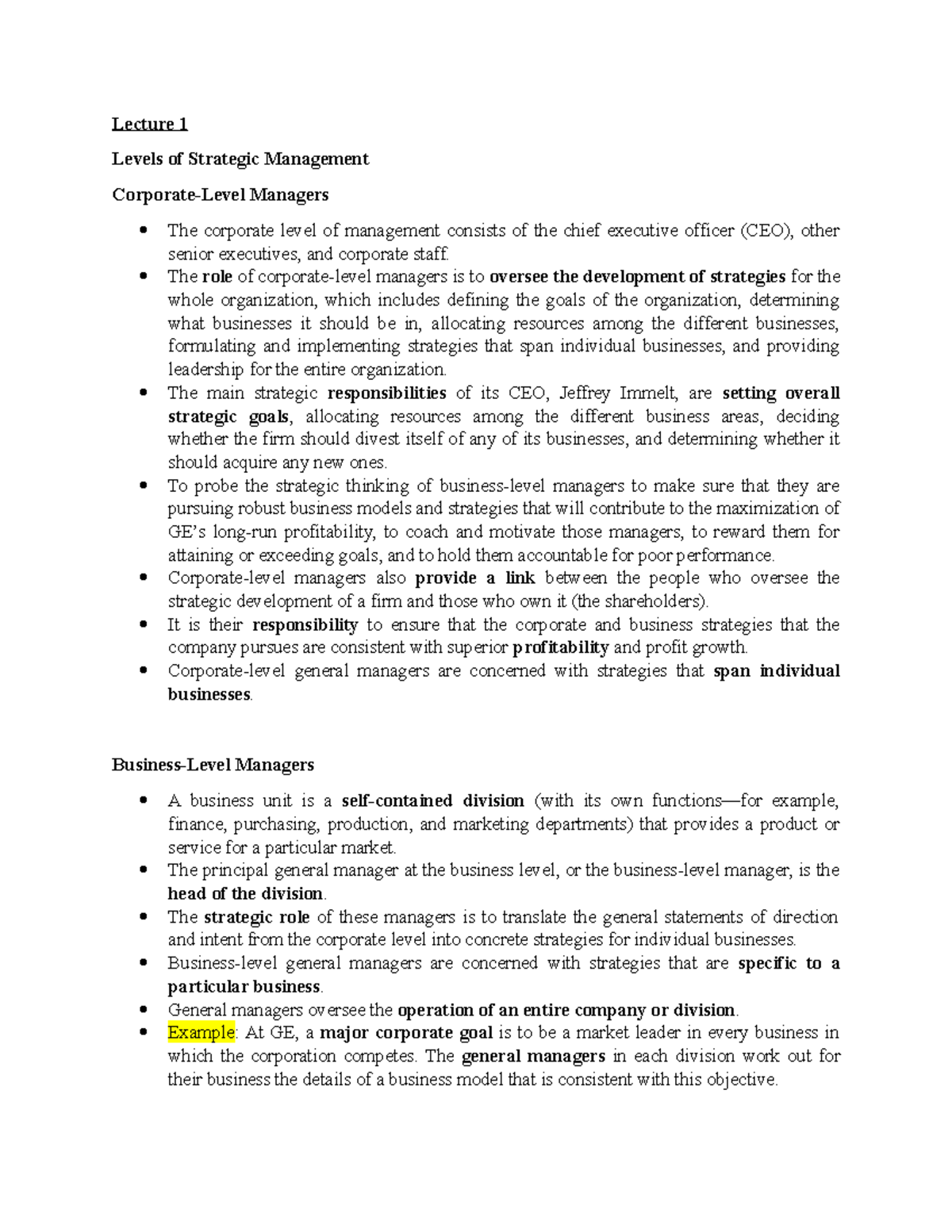 Strategic planning & Management Short Note from textbook - Lecture 1 ...