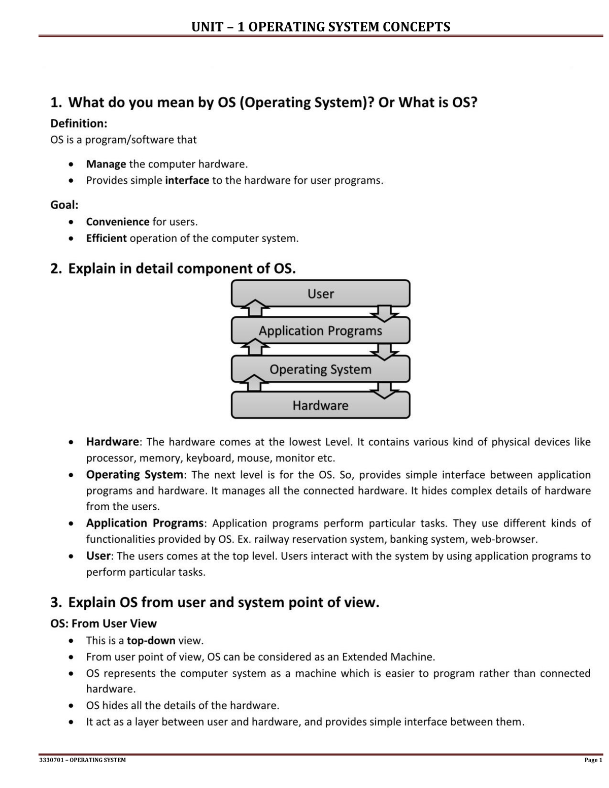 3330701 OS Unit-1 - lecture note for operating system unit 1 - Operation Research - Studocu