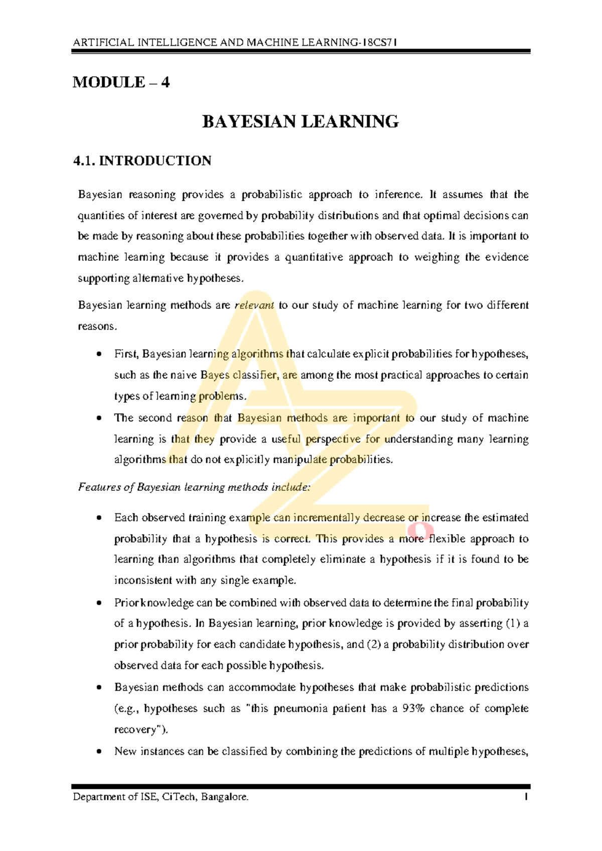 AIML AZ 4 - Comprehensive Notes on Bayesian Learning - Studocu