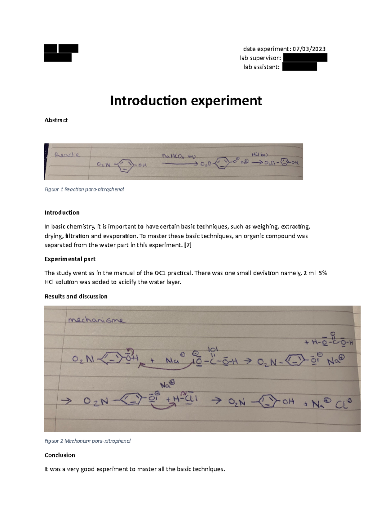 OC1 Lab Report: Basic Techniques in Organic Chemistry Experiment ...