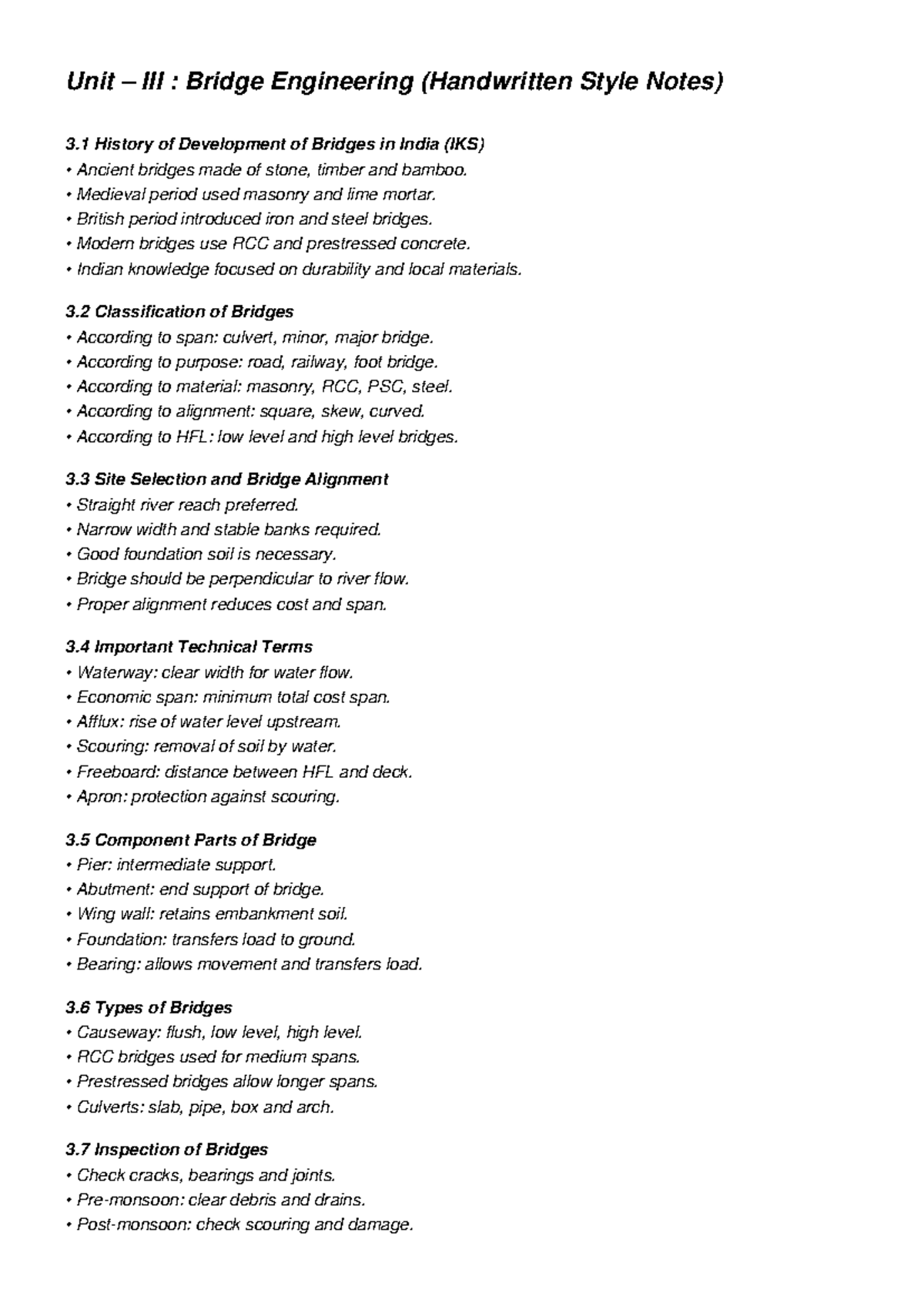 Unit III: Bridge Engineering - Handwritten Notes on Development & Types ...