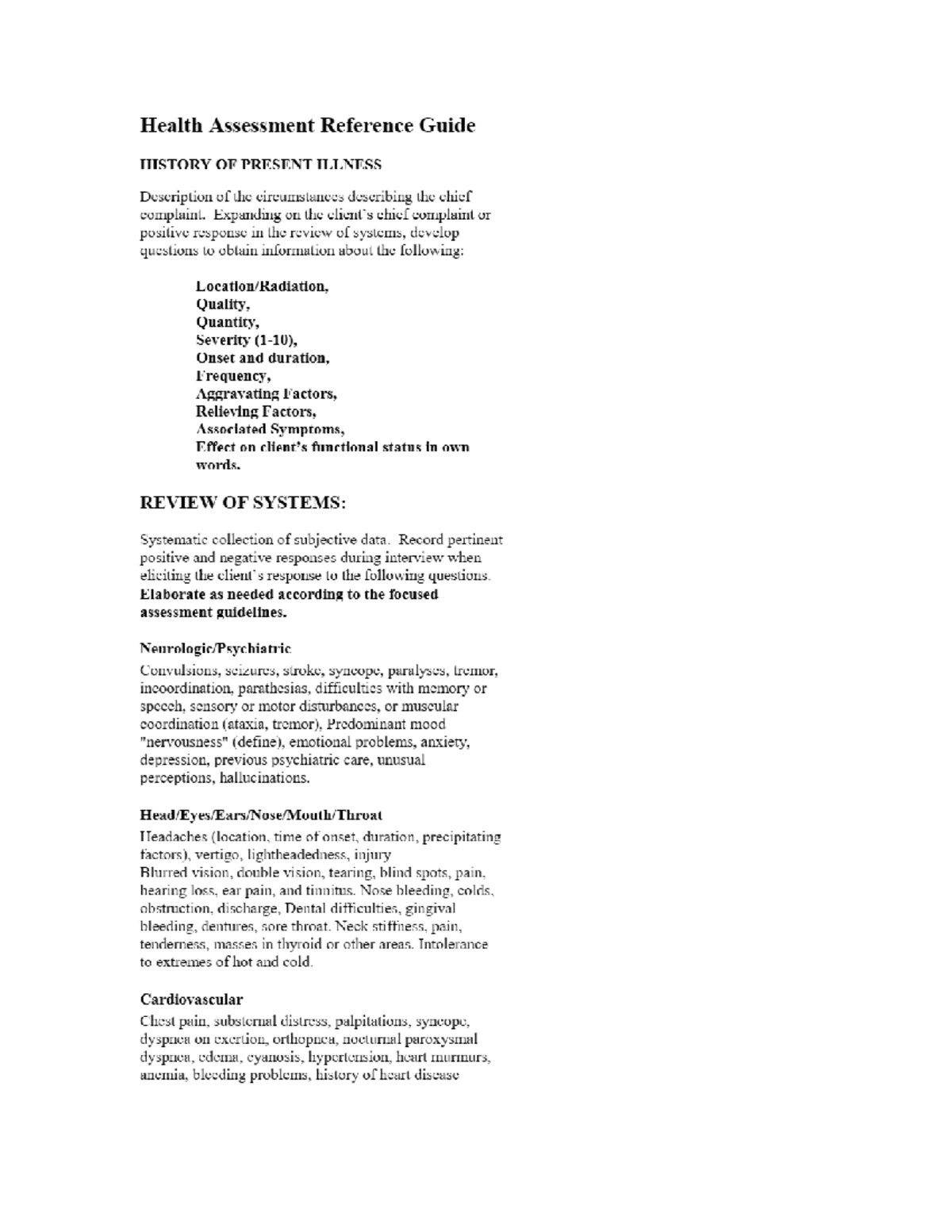 HPI and Review of Systems: Health Assessment Guide for RN Students ...