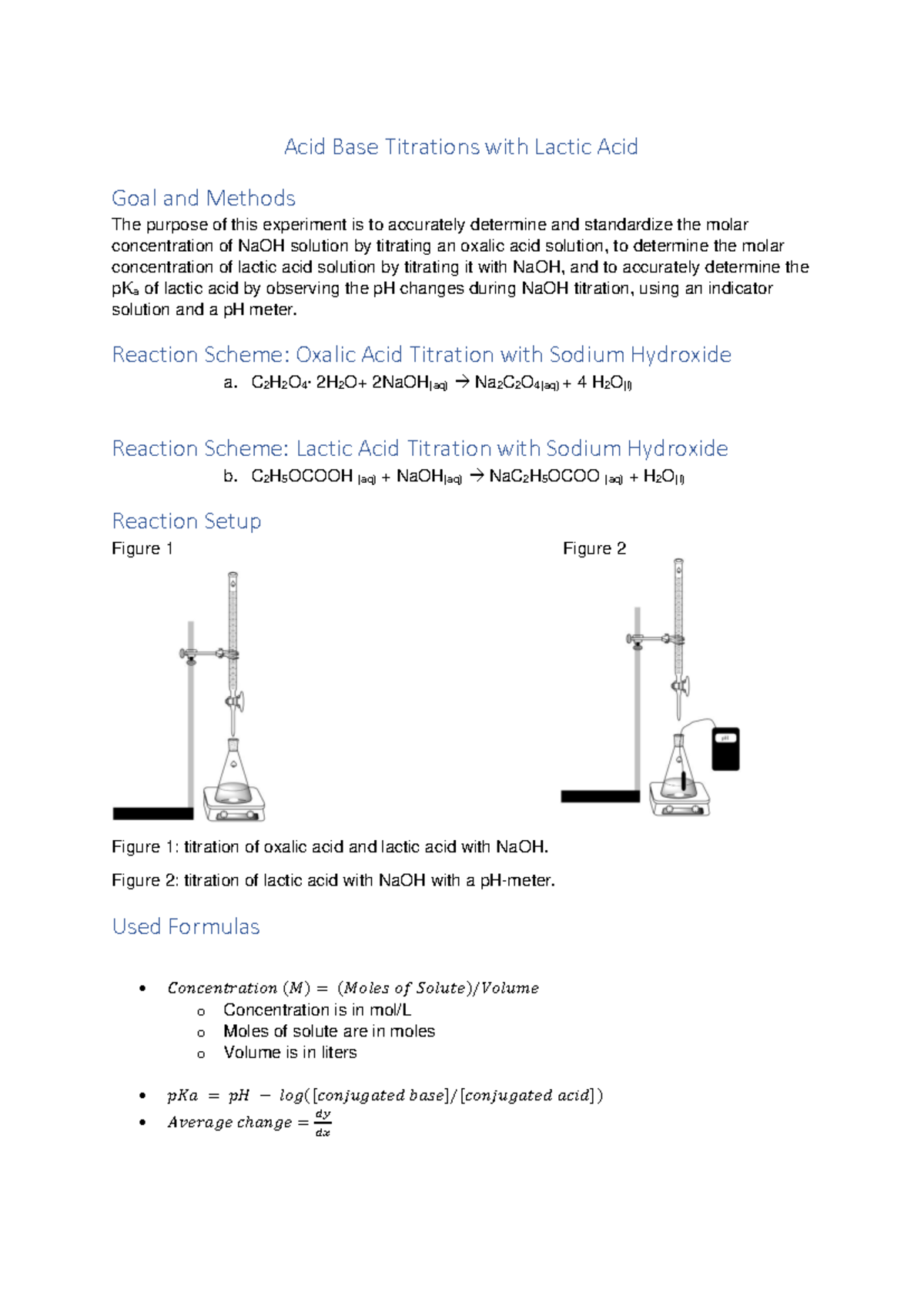 Acid Base Lab - Lactic Acid Titration & pKa Determination Report ...