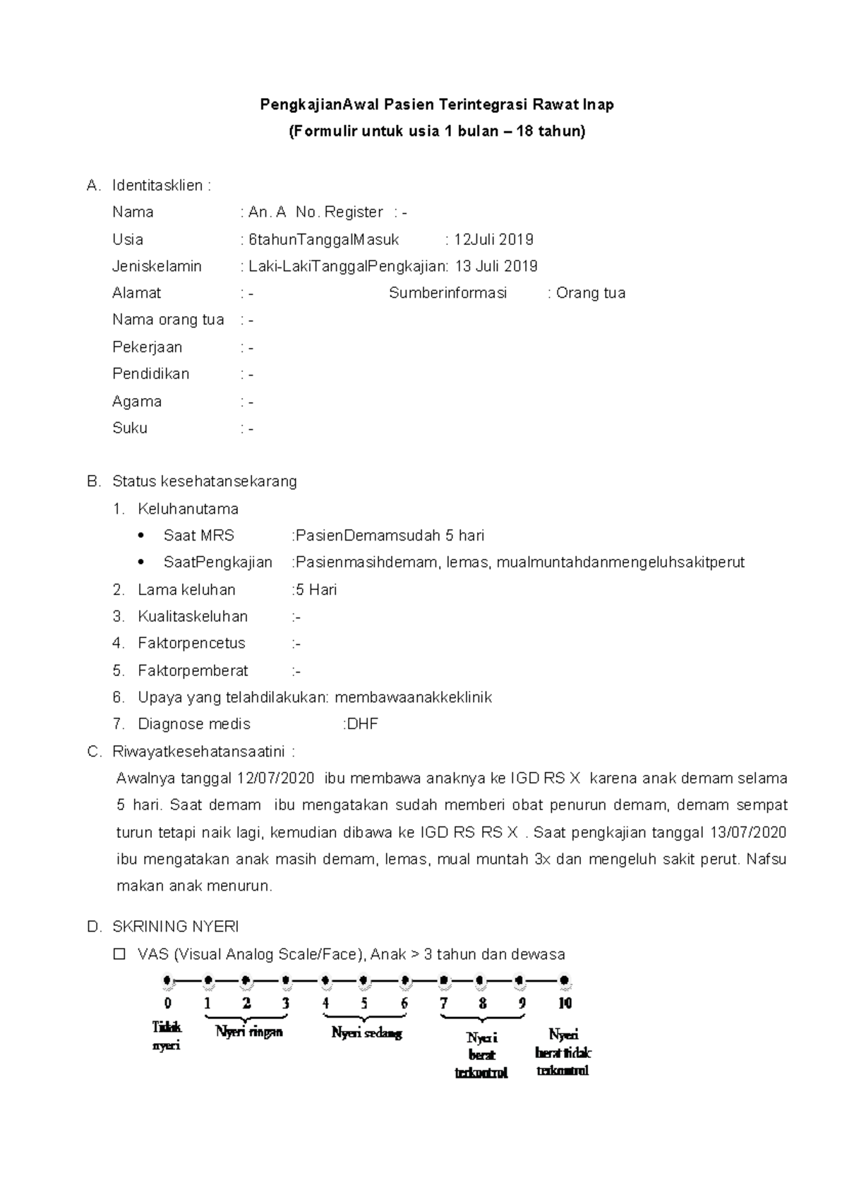 Contoh Askep Keperawatan pada Pasien Demam Berdarah (DHF) - Studocu