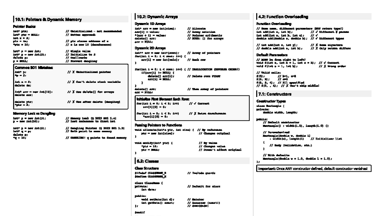 EO1: Dynamic Arrays, Function Overloading, and Pointers Cheatsheet ...