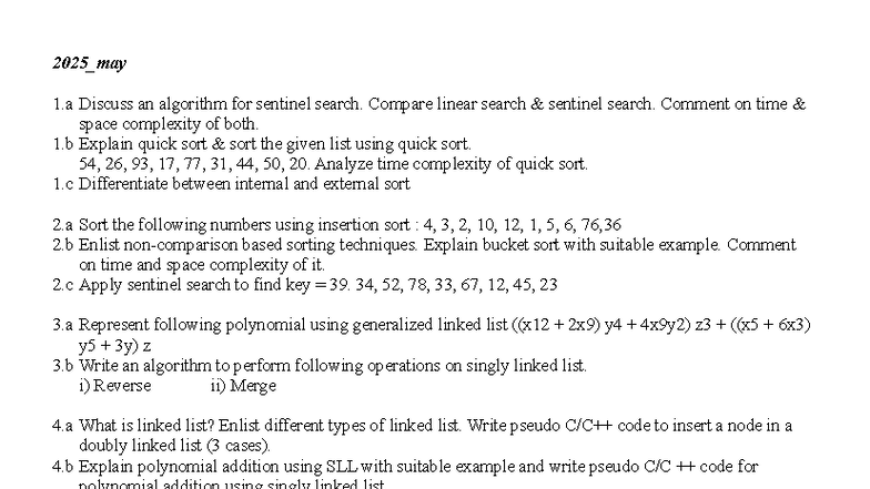 Data Structures & Algorithms: Sentinel Search, Sorting, and Complexity Analysis - Studocu