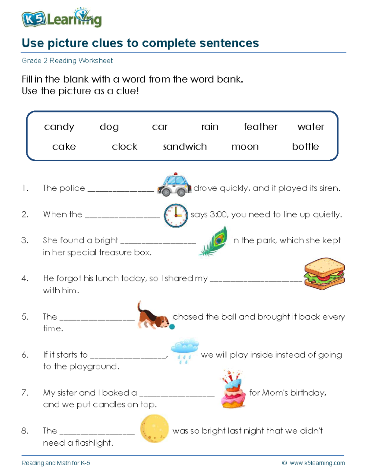 Grade 2 Reading Worksheet: Complete Sentences with Picture Clues - Studocu