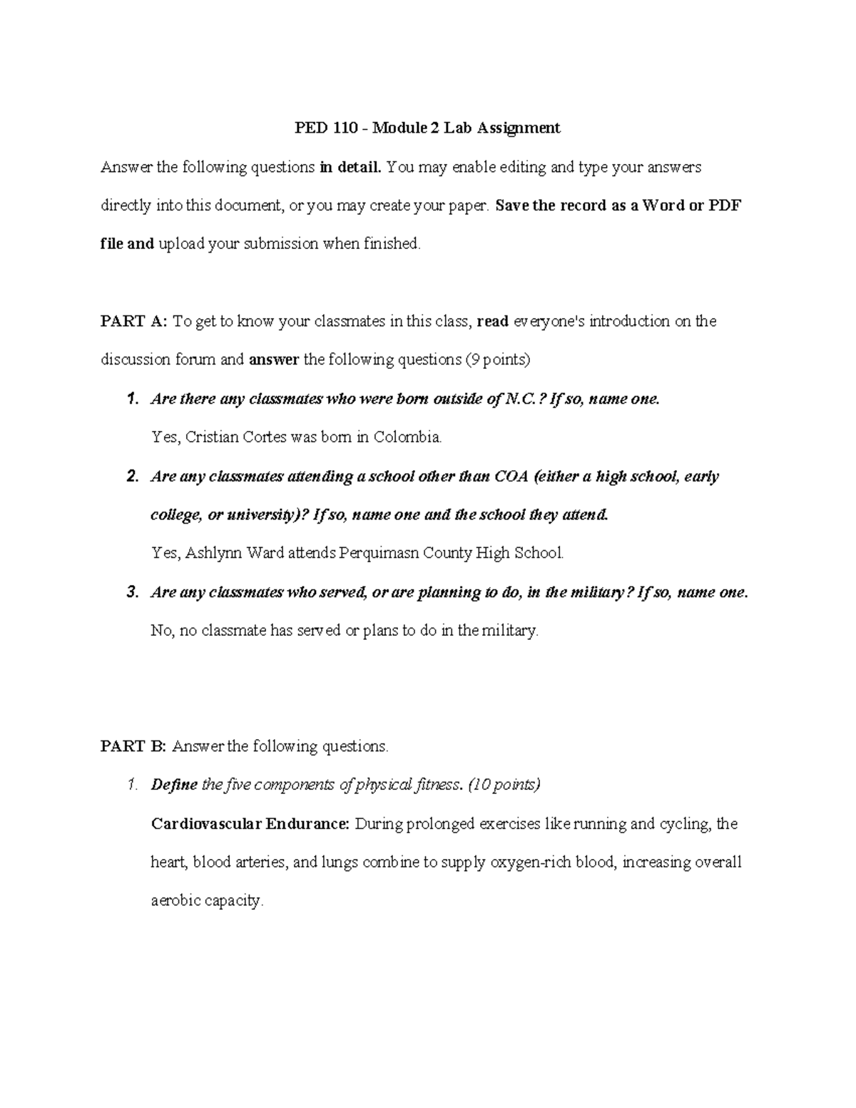 PED 110 - Module 2 Lab Assignment: Exploring Fitness Components and ...