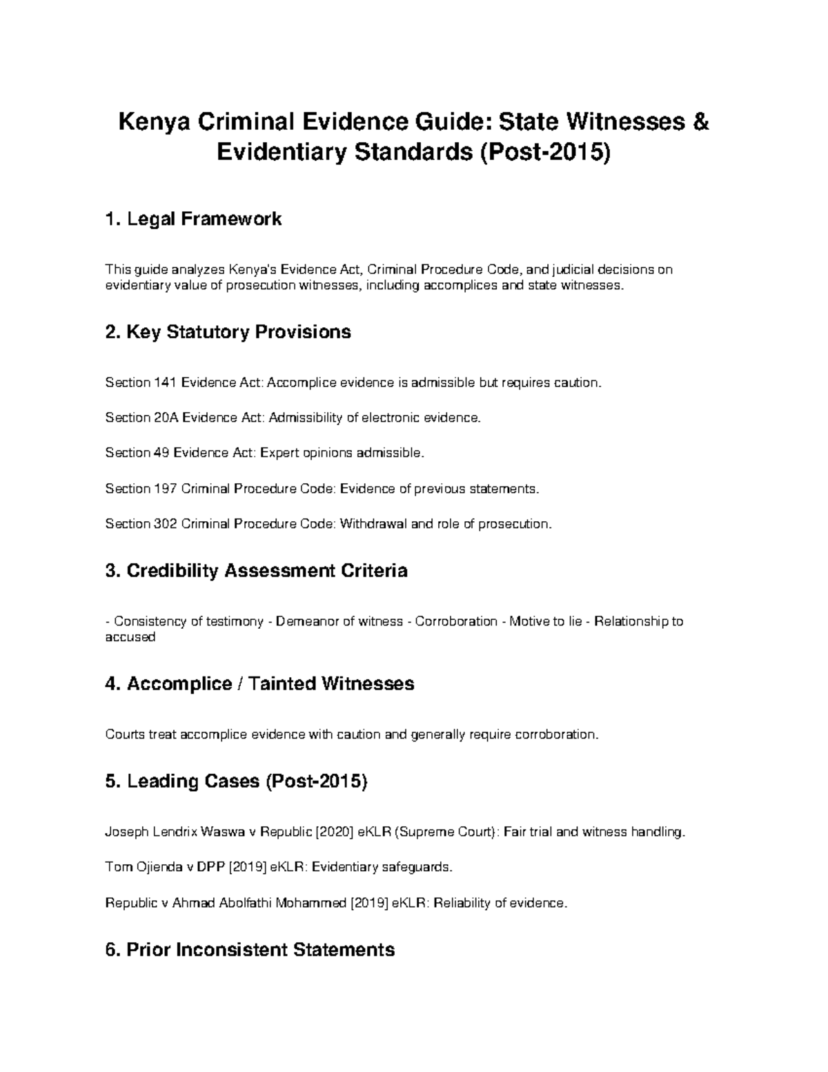 Kenya Criminal Evidence Guide: State Witness Standards & Case Law - Studocu
