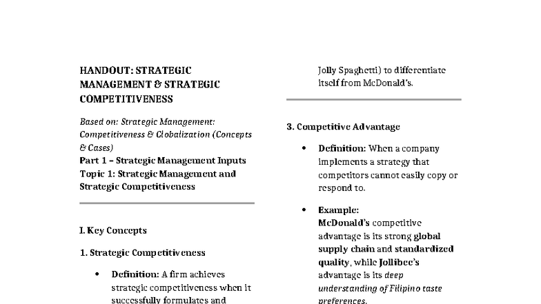 Strategic Management: Competitiveness & Globalization Insights (SM 101 ...