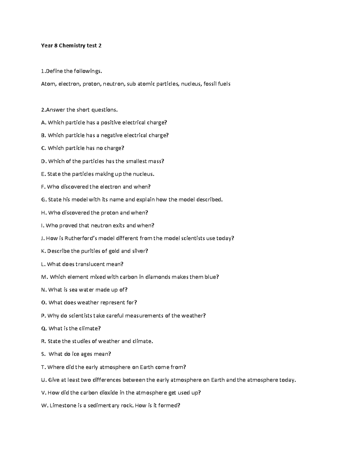 Year 8 Chemistry test 2 - asdasd - Year 8 Chemistry test 2 1 the ...