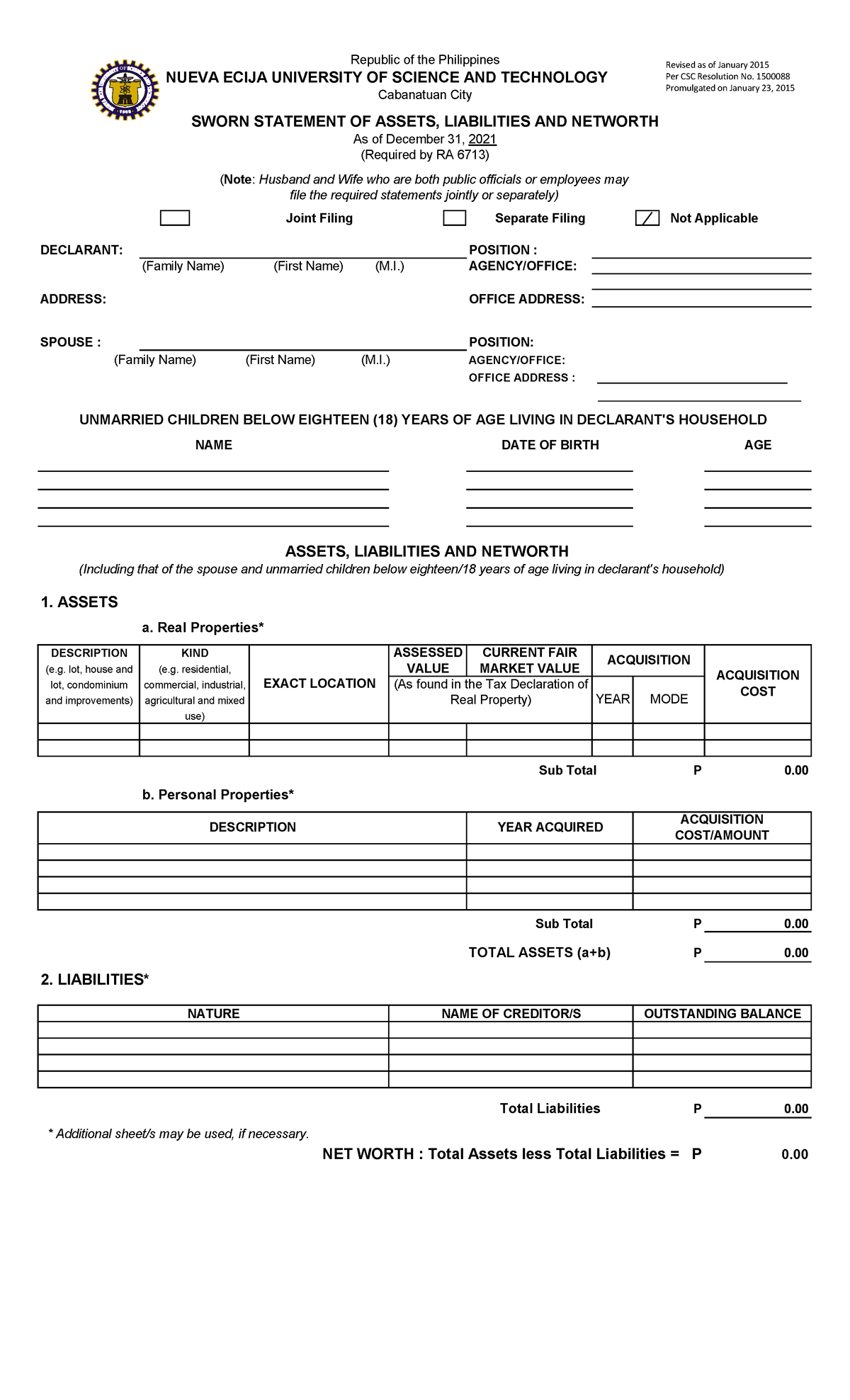 SALN-PDF - Sworn Statement of Assets, Liabilities & Net Worth 2021 ...