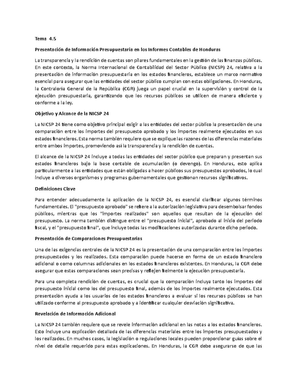 Tema 4.5 - Presentación de Información Presupuestaria en Honduras - Studocu