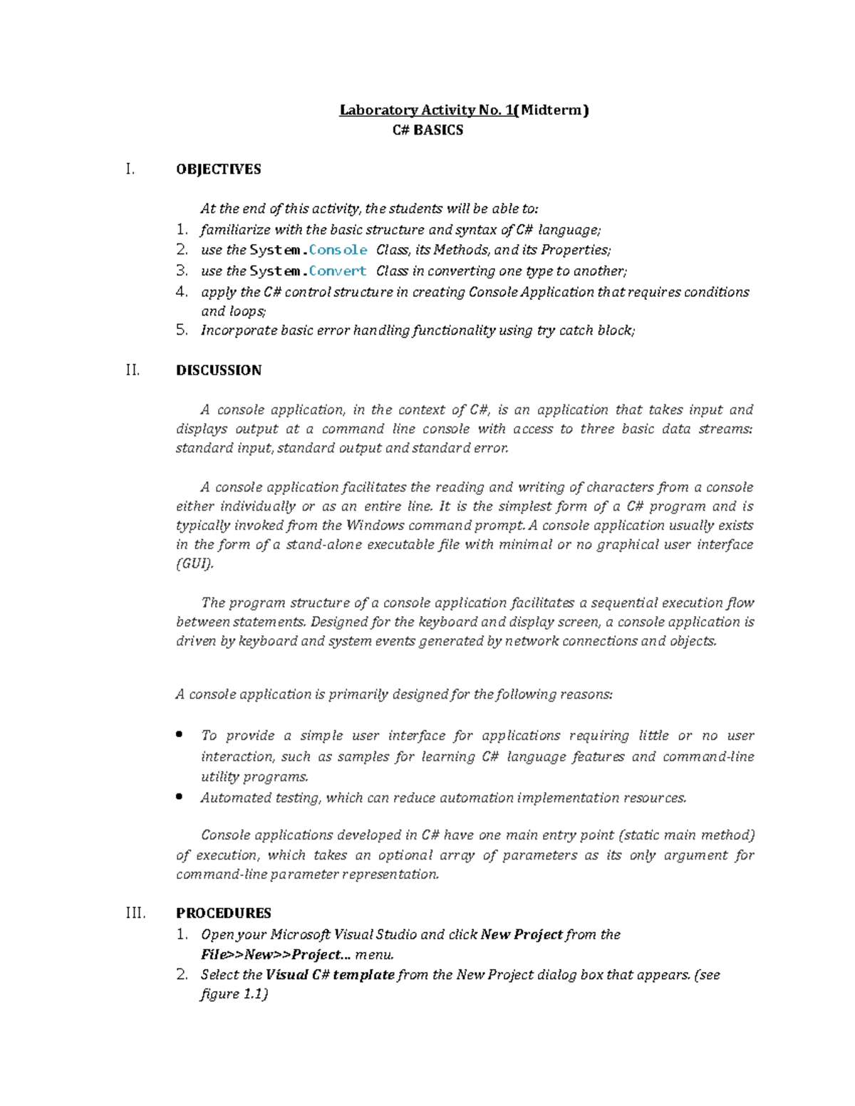 Midterm Laboratory Activity No. 2: C# Basics and Console Apps - Studocu