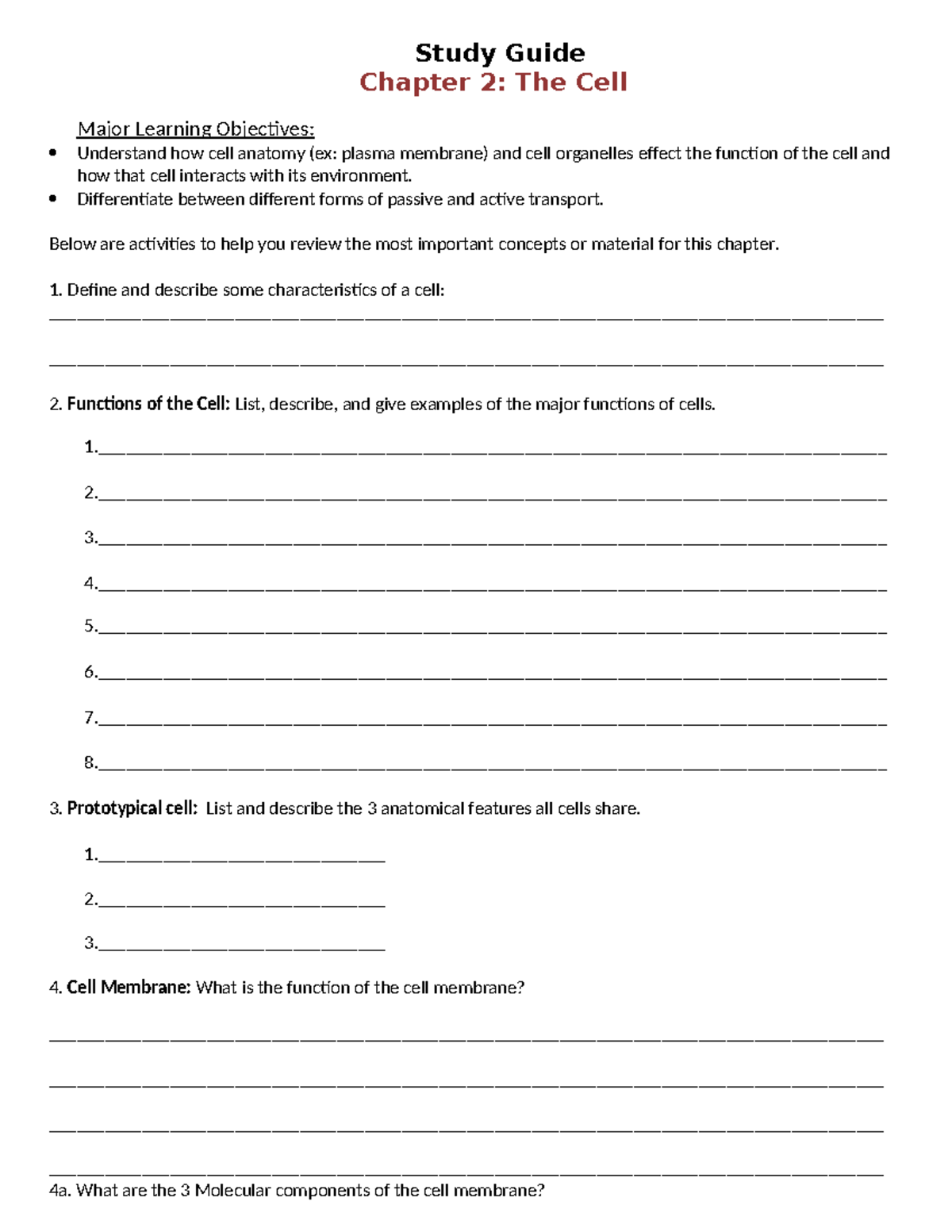 Chapter 2 Study Guide: Understanding Cell Anatomy and Transport - Studocu