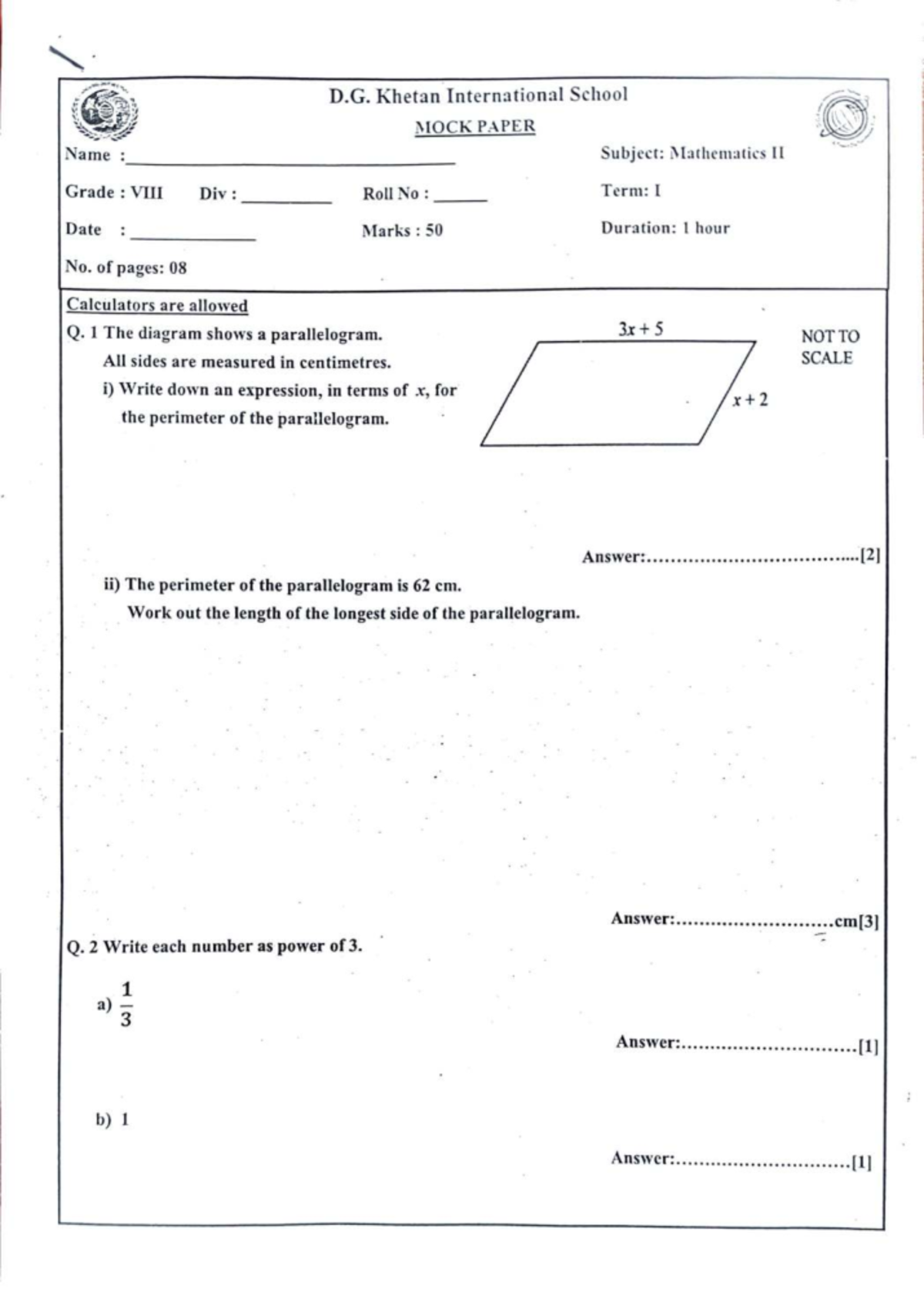 Maths II Term 1 Mock Paper 561 - Practice Questions and Solutions - Studocu