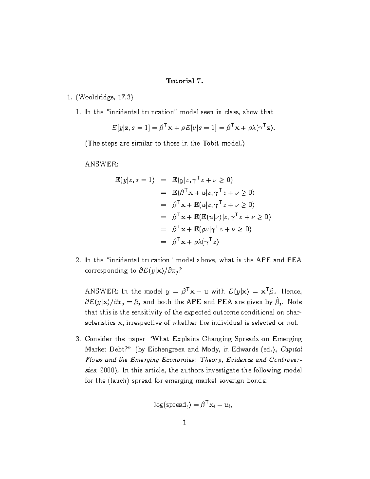 Tutorial 7 - Econometrics Notes & Problem Sets (2017) - Studocu