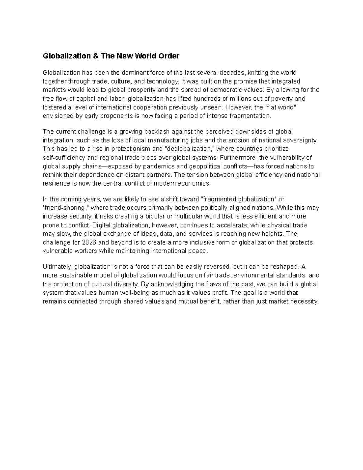 Globalization & The New World Order: Challenges Ahead - Studocu