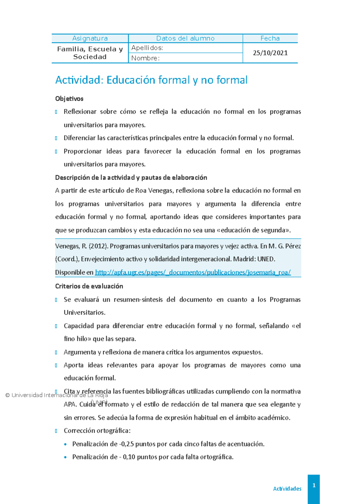 Actividad 1 - educación formal y no formal - Familia, Escuela y ...