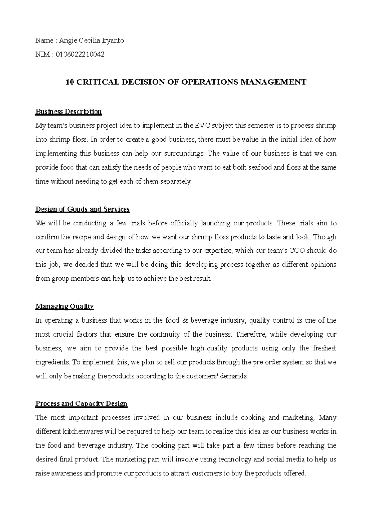 OM 101: Critical Decisions in Food Business Operations Management - Studocu