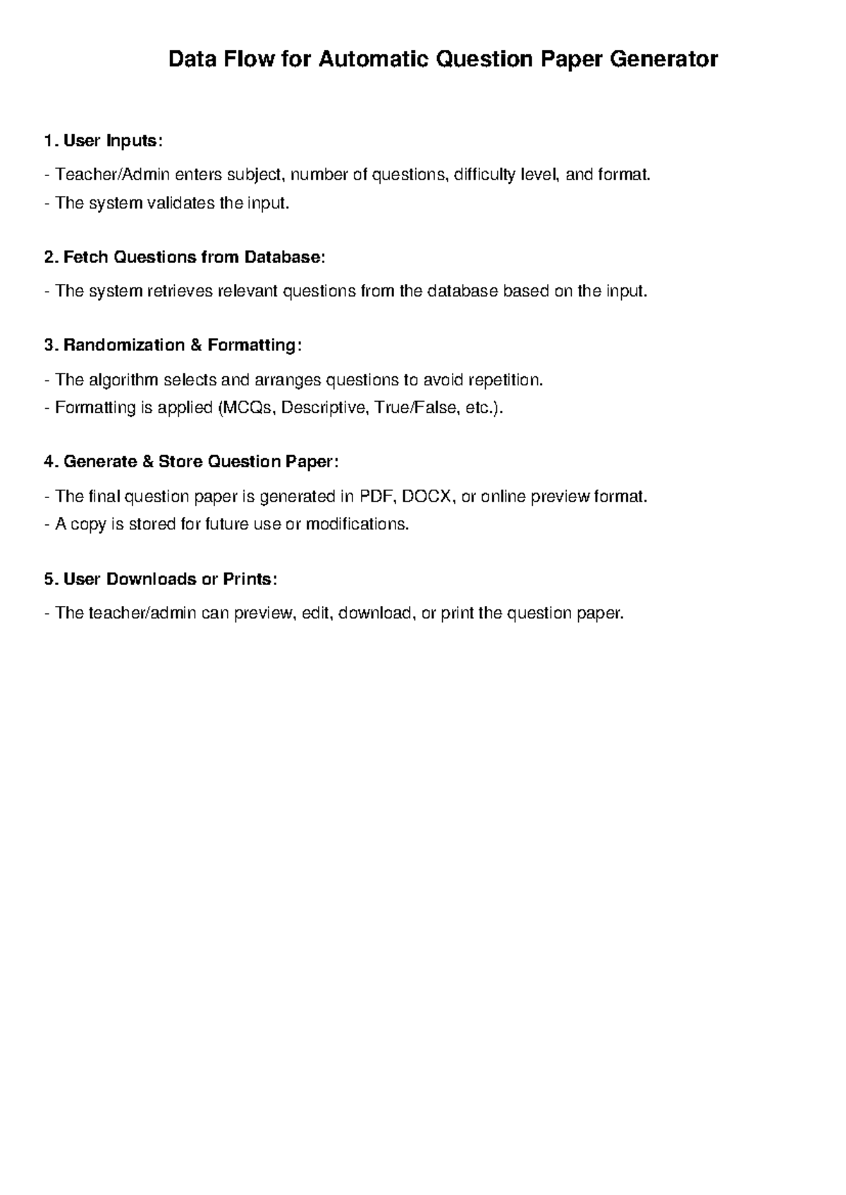 Automatic Question Paper Generator DFD - Data Flow for Automatic ...