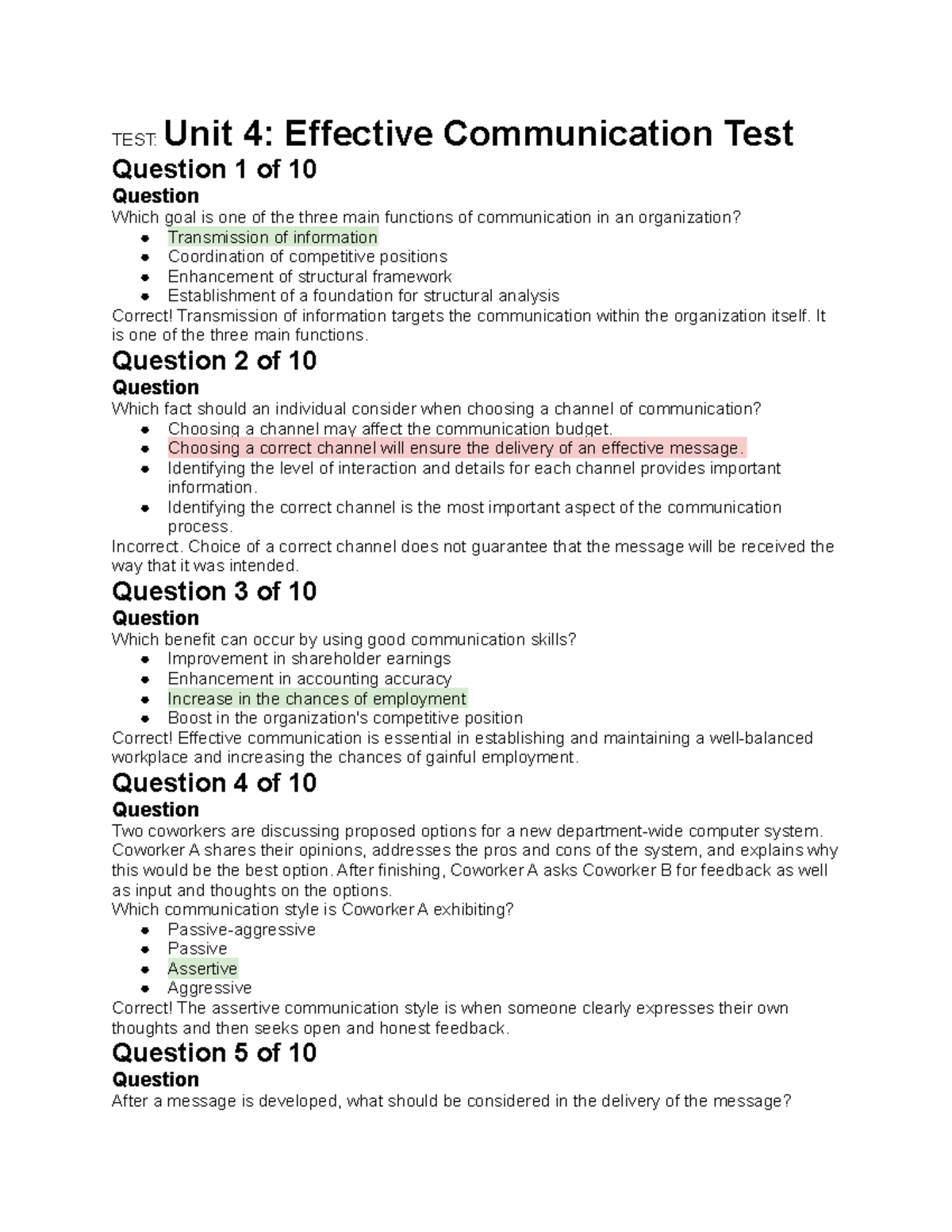 TEST Unit 4 Effective Communication Test - It is one of the three main ...