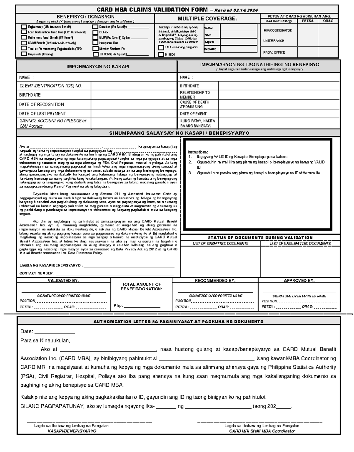 CARD MBA Claims Validation Form - Revisions and Guidelines - Studocu