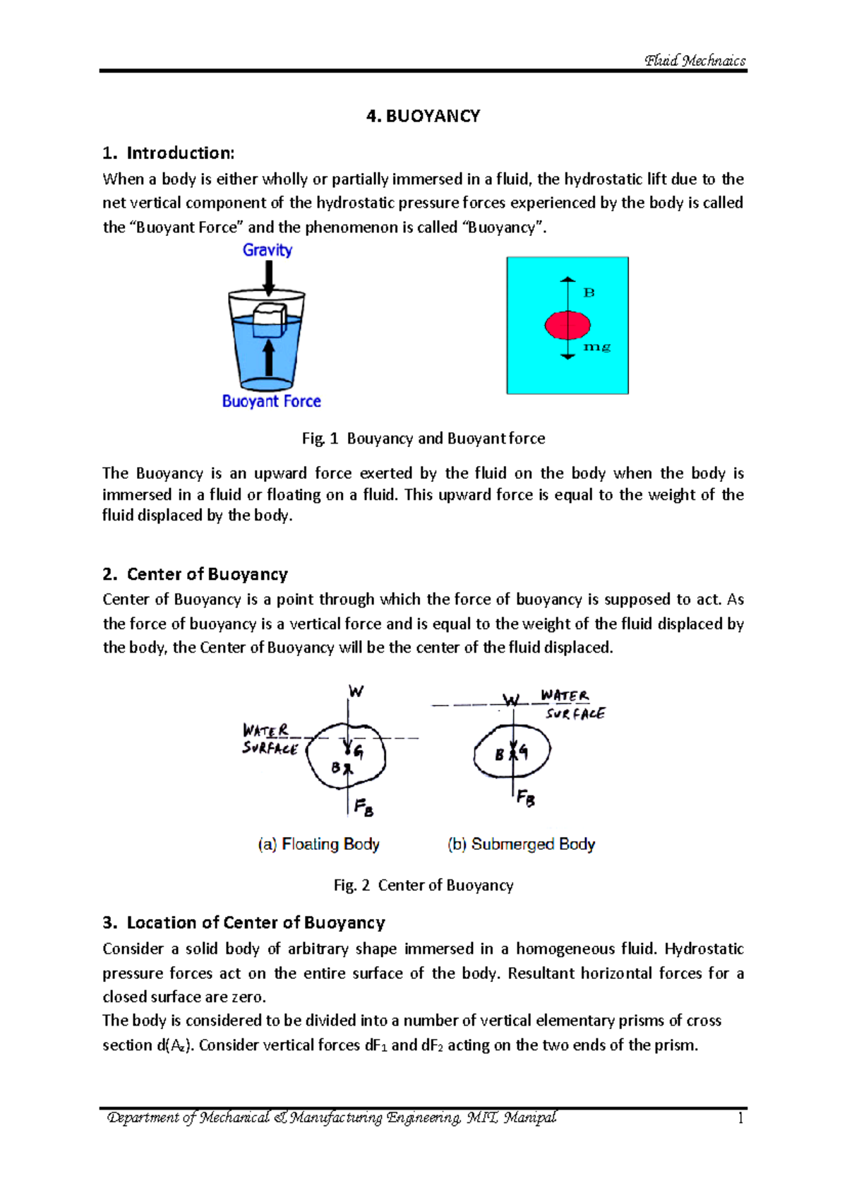 4. Buoyancy - Detailed Notes on Hydrostatic Concepts and Forces - Studocu