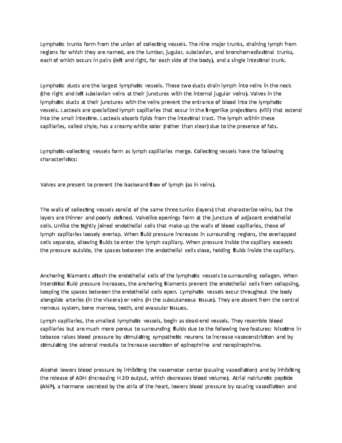LS 6 - SUMMARY - Lymphatic trunks form from the union of collecting ...