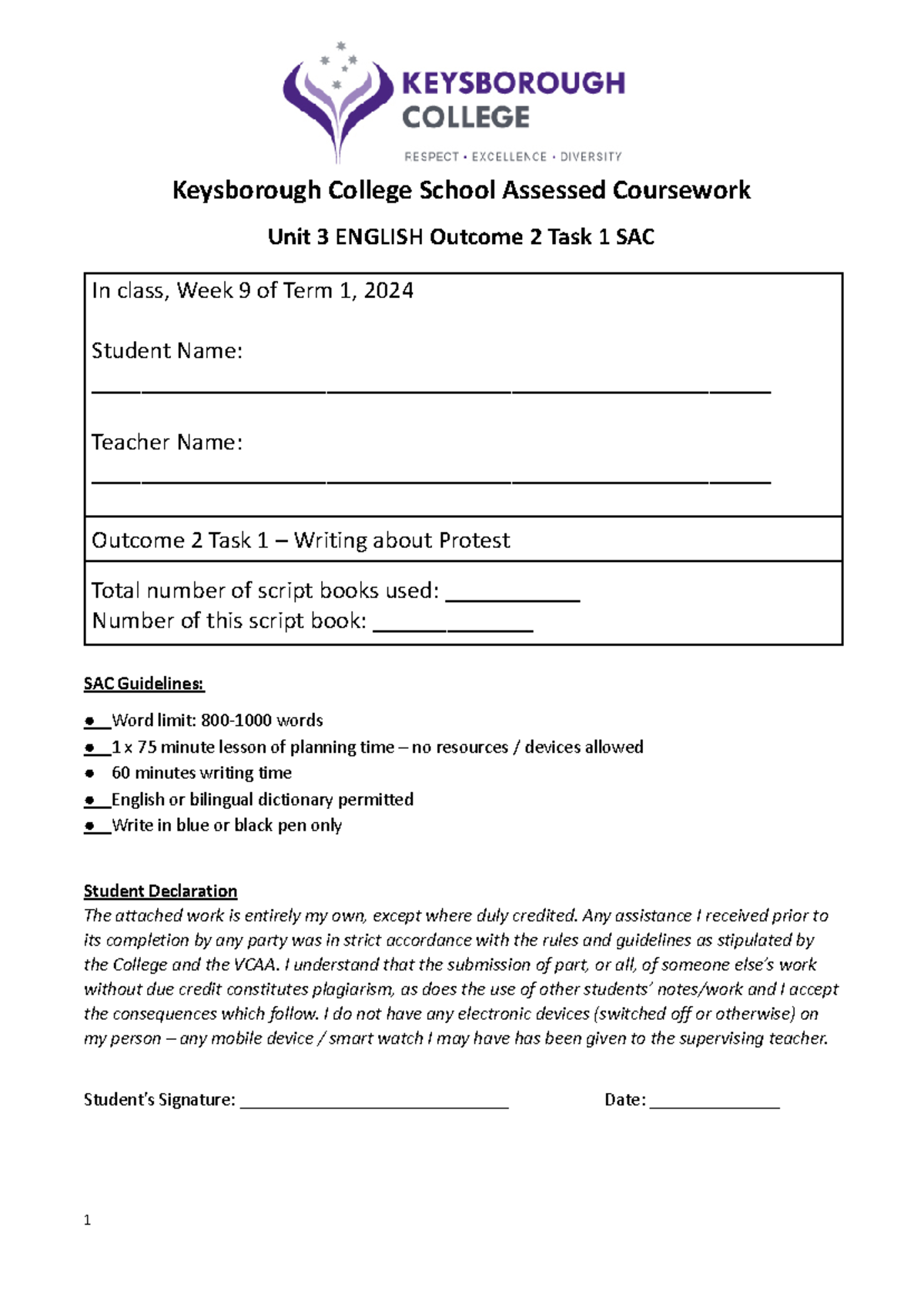 Unit 3 English Outcome 2 Task 1: Crafting Texts on Protest - Studocu