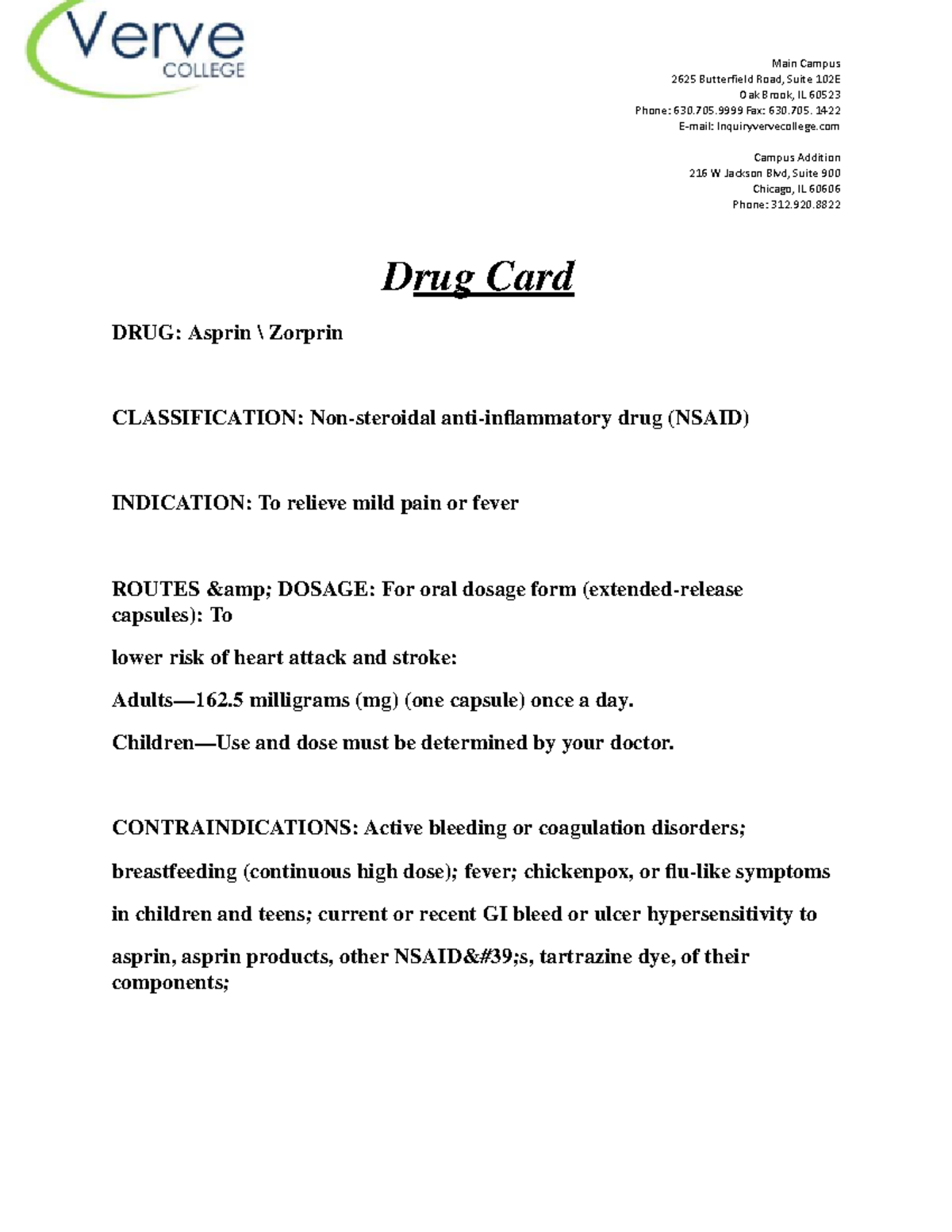 Clinical Assignment: Drug Card Form - ASPR 2625 & HYDC 2625 - Studocu