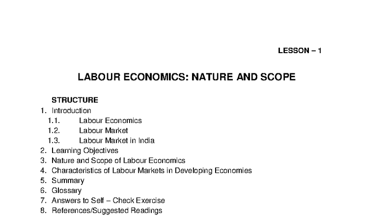 LABOUR ECONOMICS: NATURE, SCOPE & DEMAND-SUPPLY ANALYSIS (LEC 101 ...
